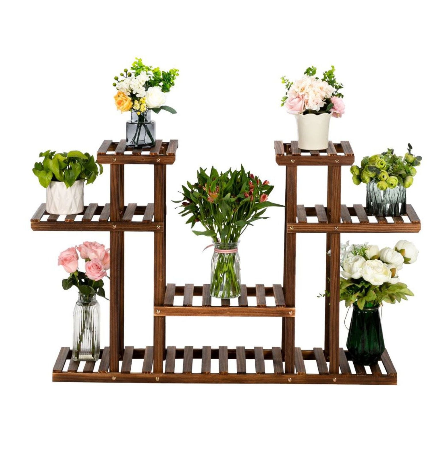 Flower Pots Rack Shelf Holder 4-Story 12-Seat Indoor Outdoor Carbonized ...