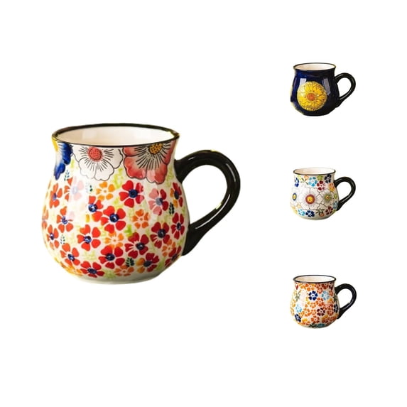 Flower Pottery Mugs Handmade, Ceramic 15oz Coffee Cup, Red - Walmart.com