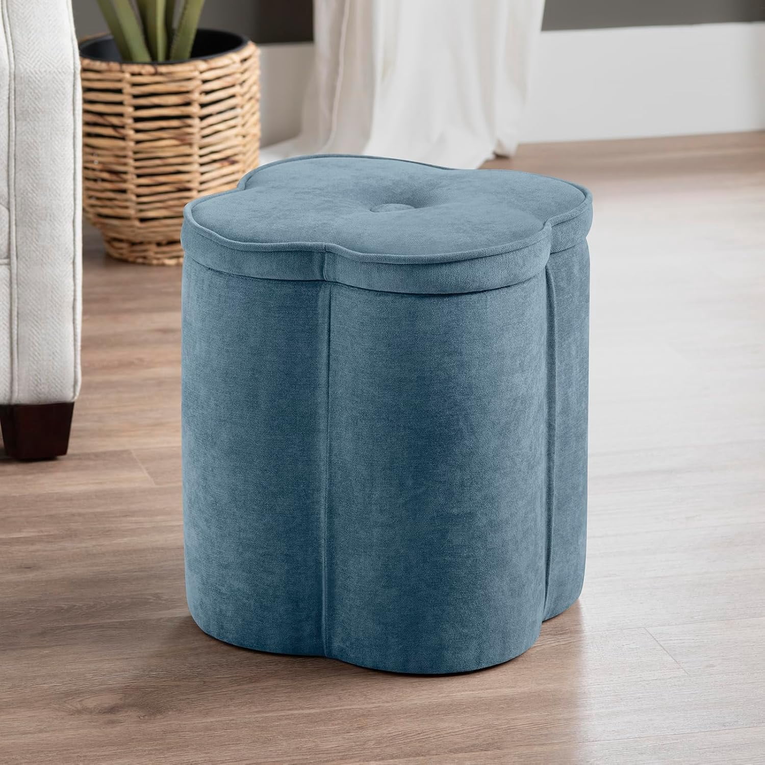 Flower Pouf Ottoman with Storage,Chenille Fabric Foot Rest for Couch ...