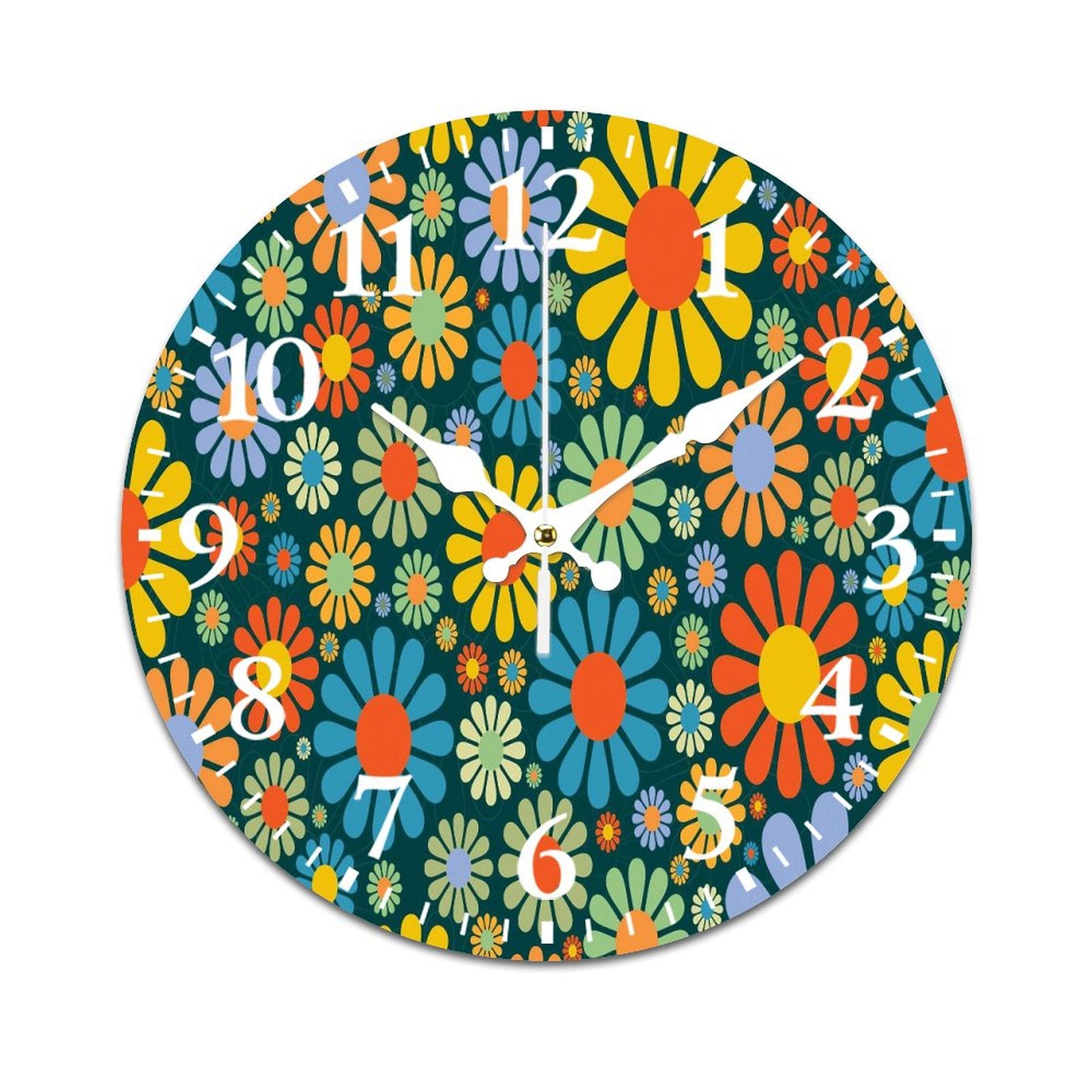 Flower Power 1970s Daisy Design Wall Clock Modern Design Clocks Wall ...