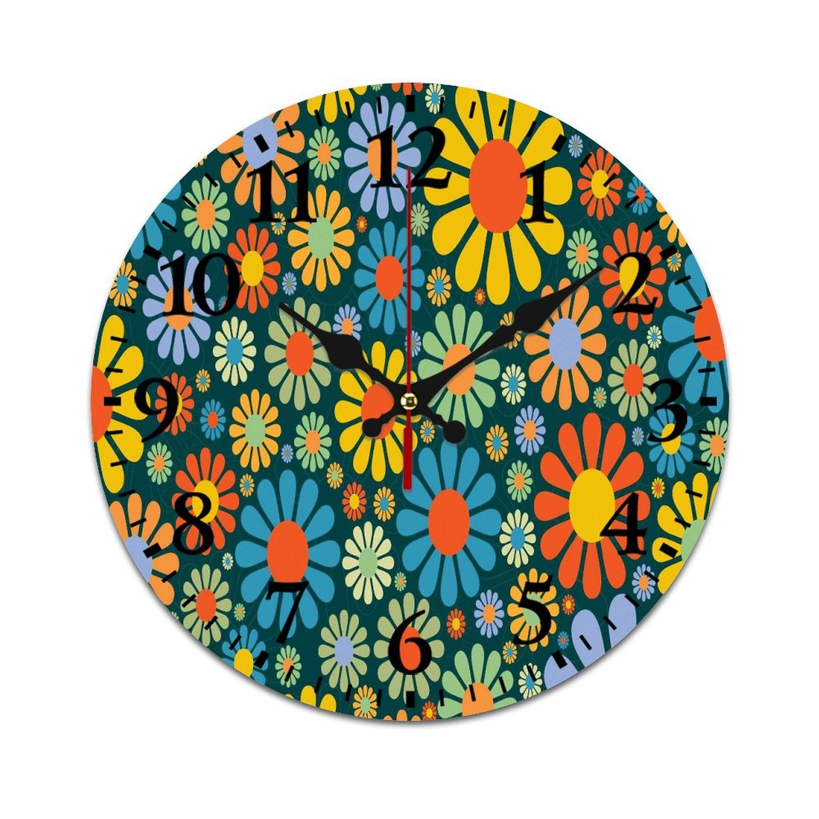 Flower Power 1970s Daisy Design Wall Clock Modern Design Clocks Wall ...