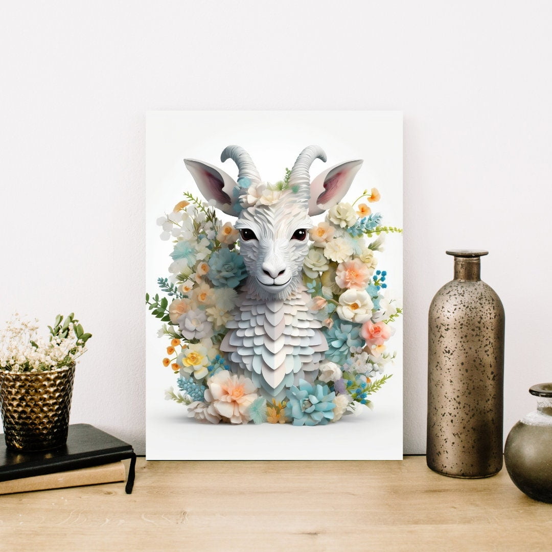 Flower Power Baby Goat - 3D Animal Canvas/Poster Art Prints â€“ The ...