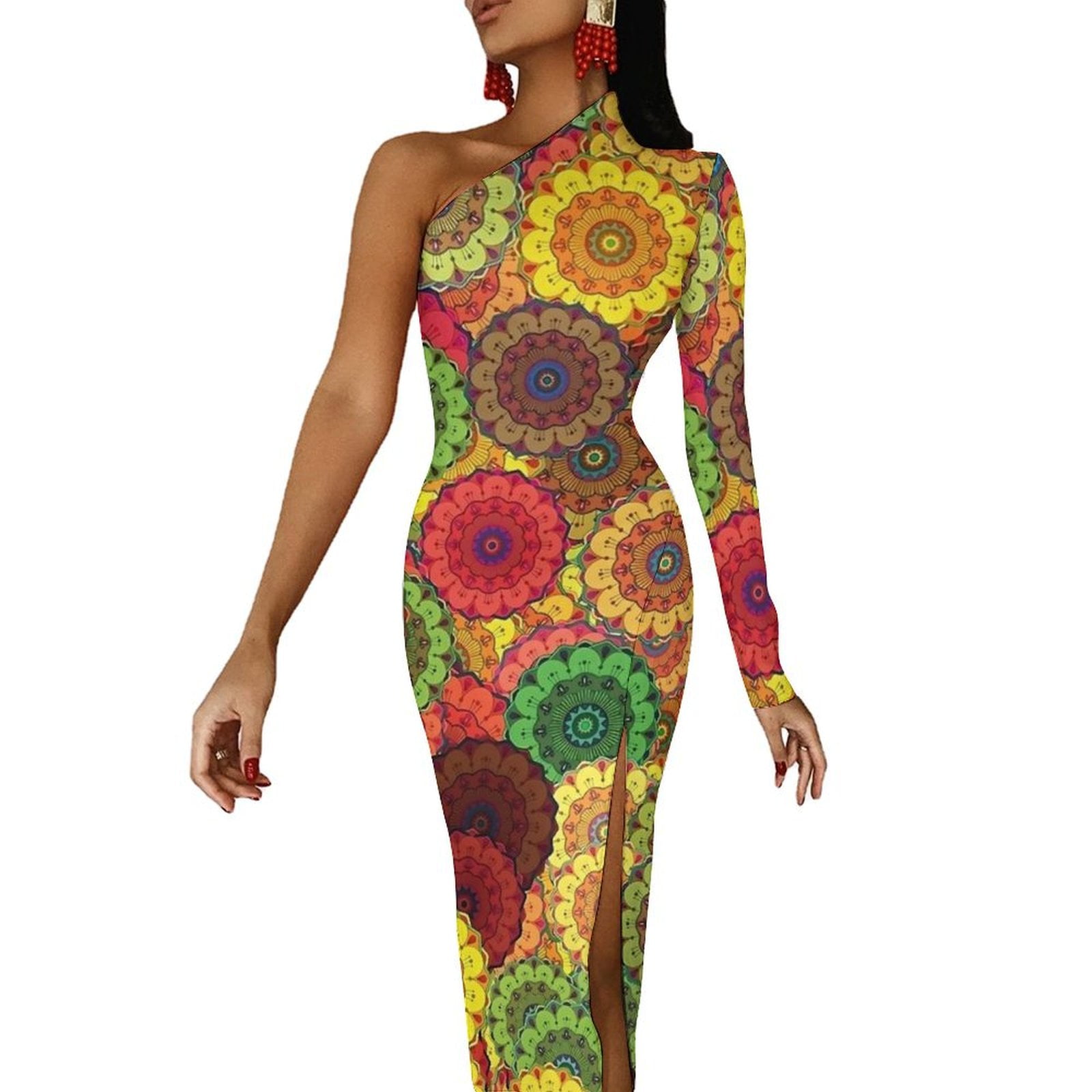Flower Power Bodycon Dress Women Psychedelic Floral Retro Maxi Dress ...