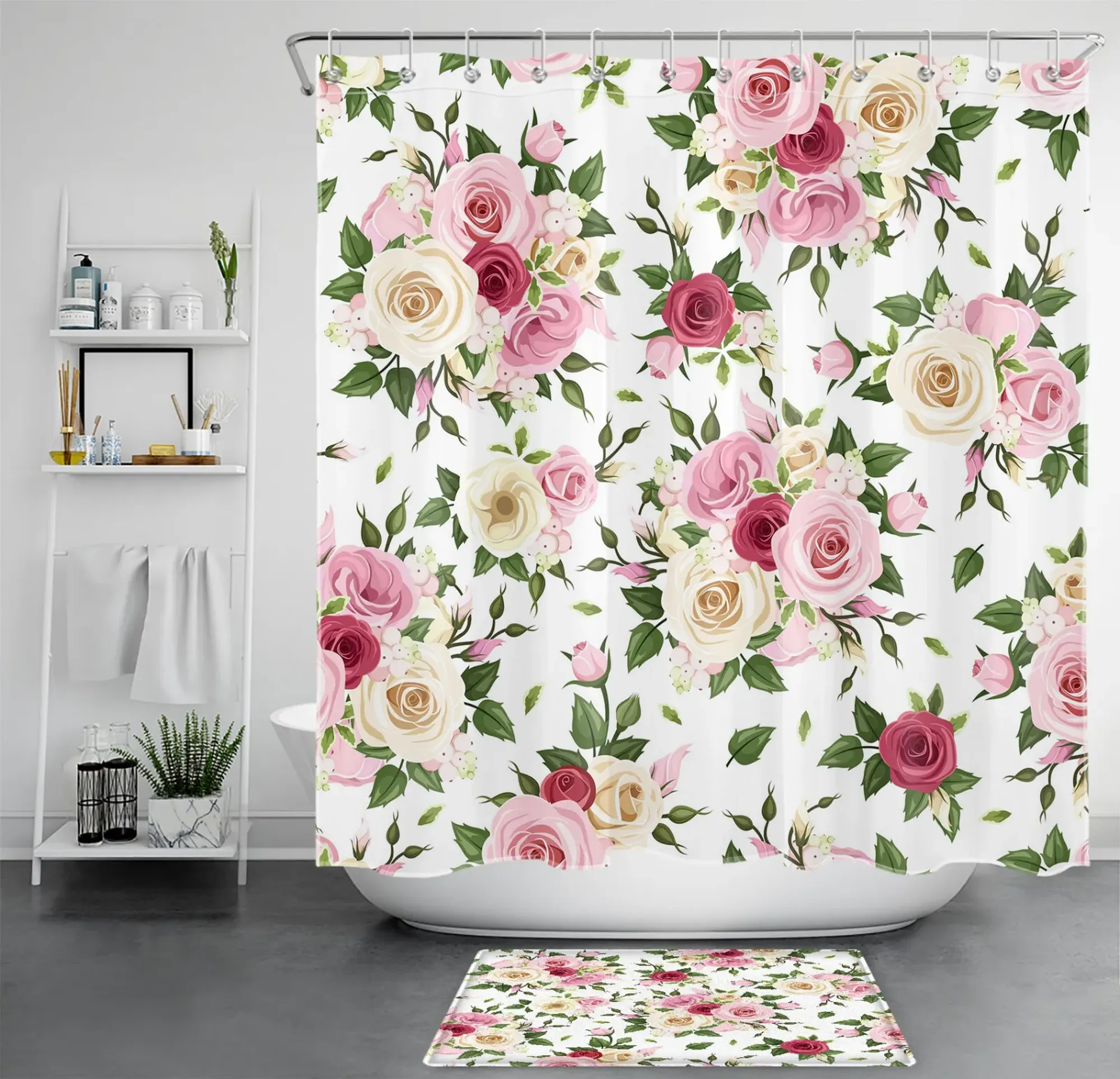 Flower Power Complete Pink Bathroom Set With Chic Floral Shower
