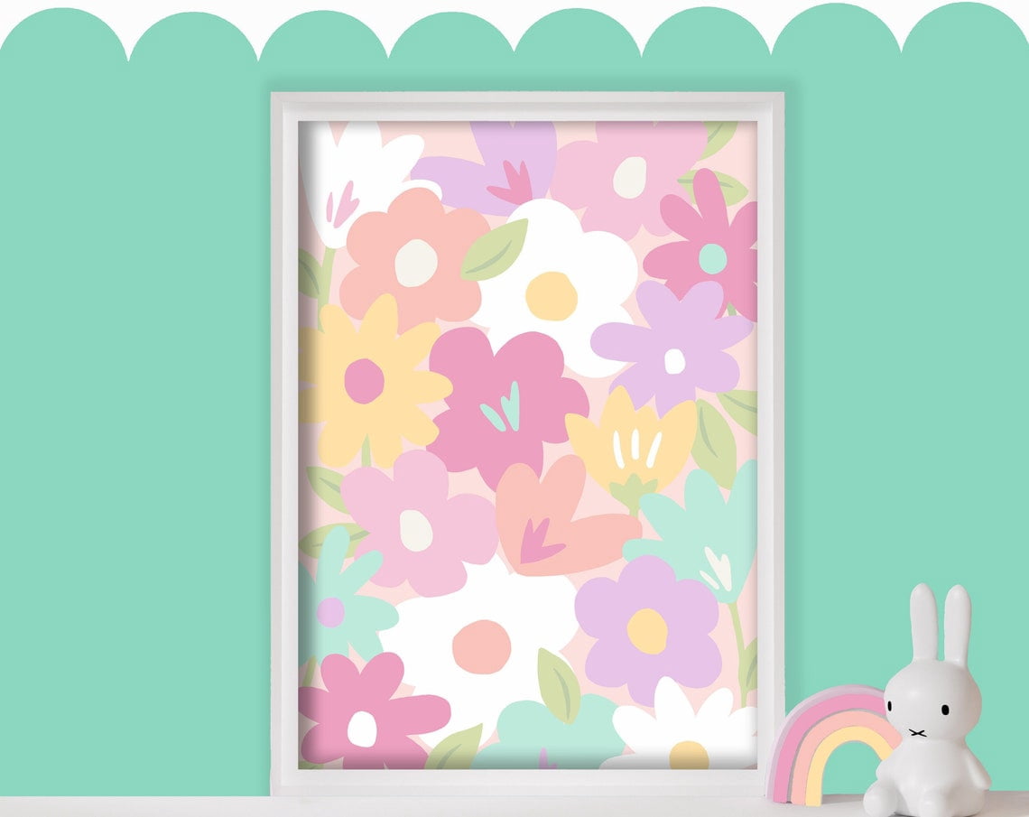 Flower Power - Cute Floral Nursery Poster, Children'S Art Print ...