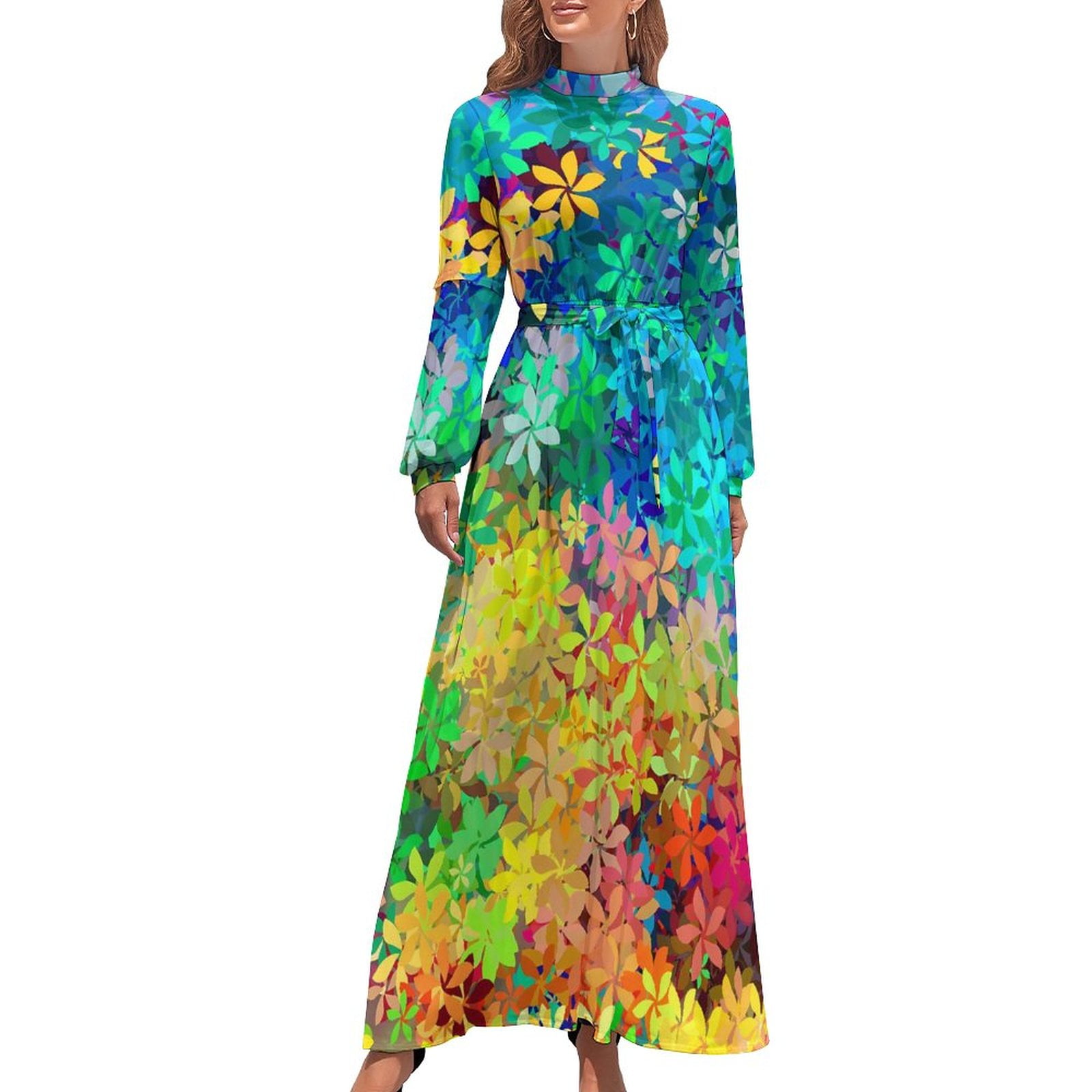 Flower Power Dress Red Floral Print Maxi Dress Streetwear Beach Long ...