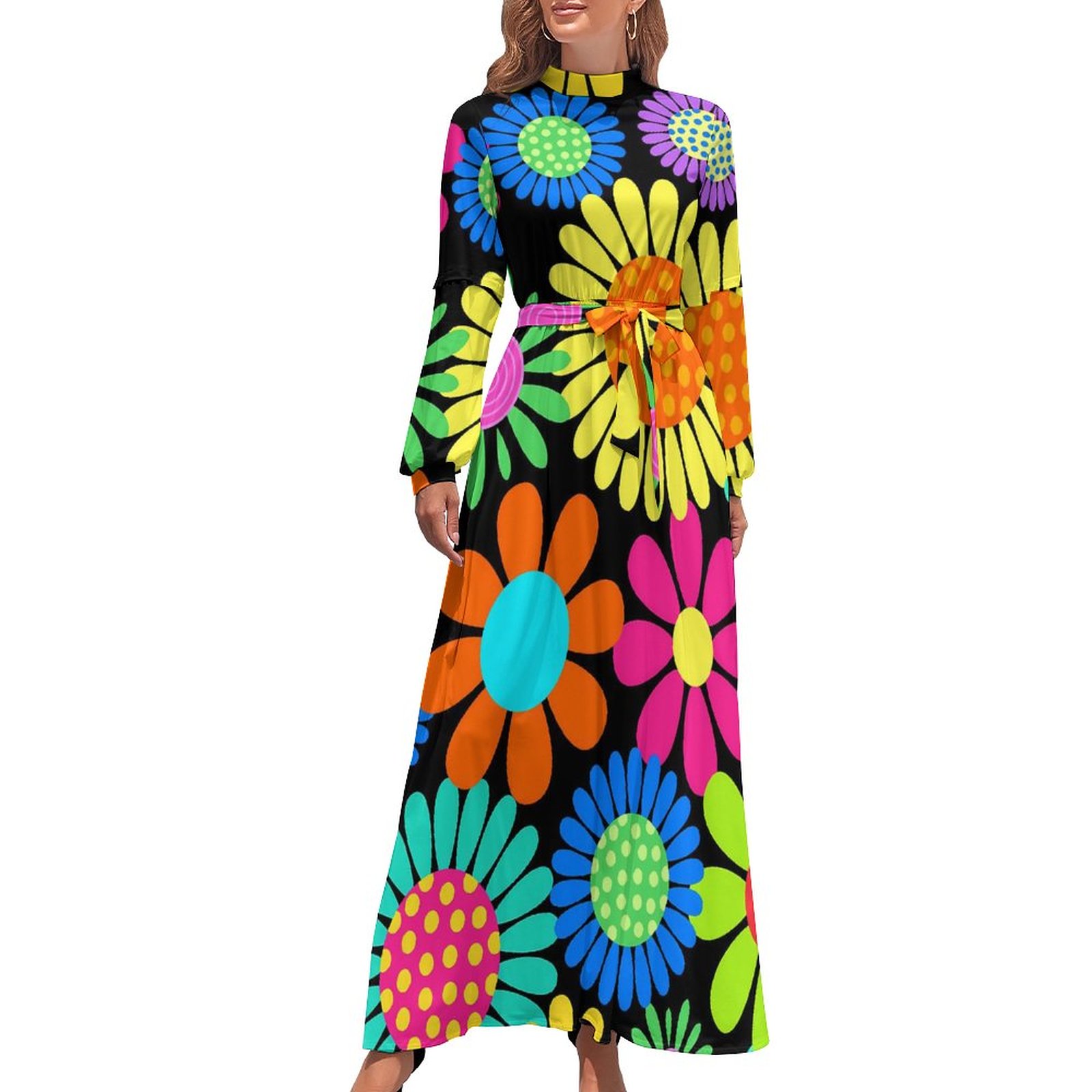 Flower Power Dress Red Floral Print Maxi Dress Streetwear Beach Long ...