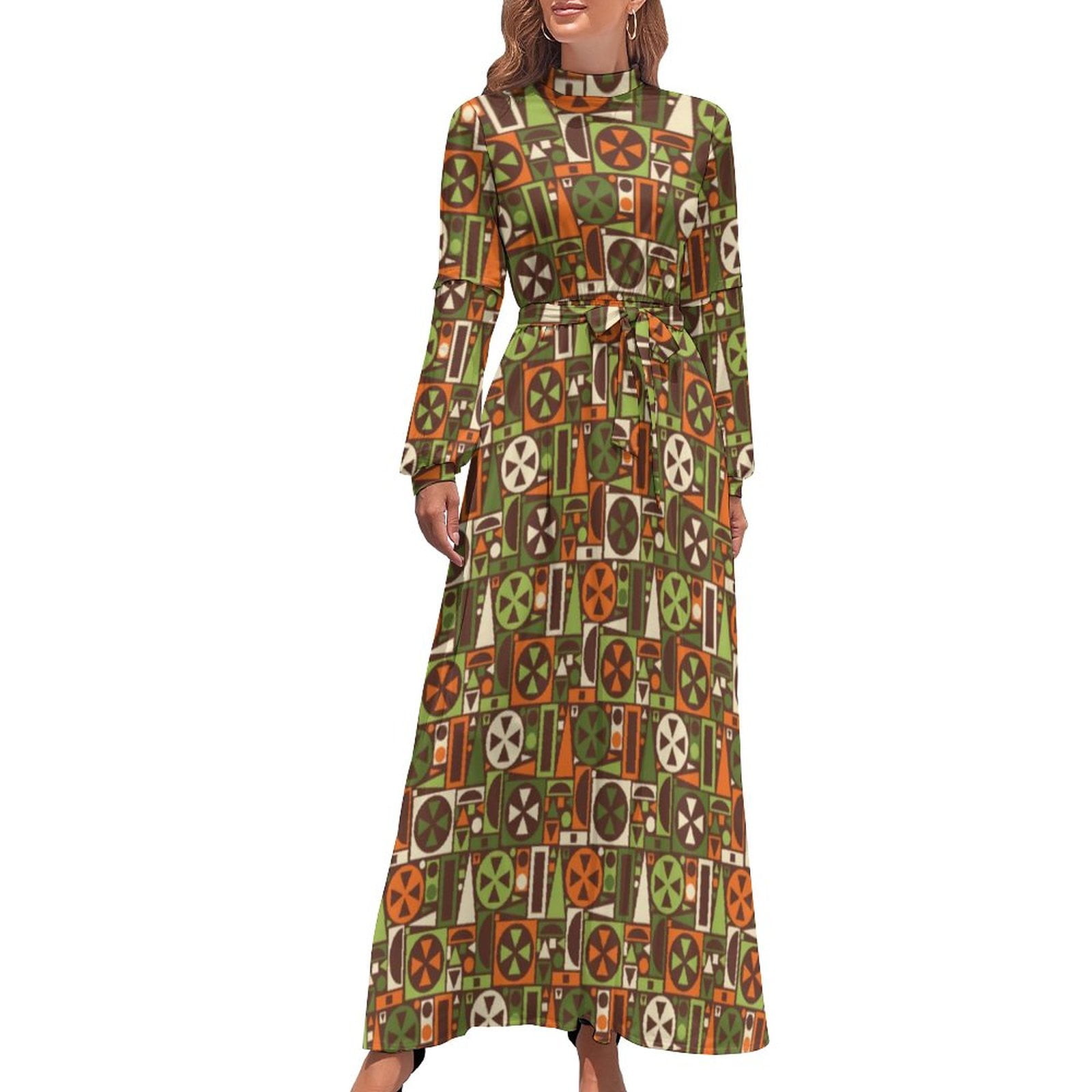 Flower Power Dress Retro 60s Modern Custom Maxi Dress High Neck Long ...