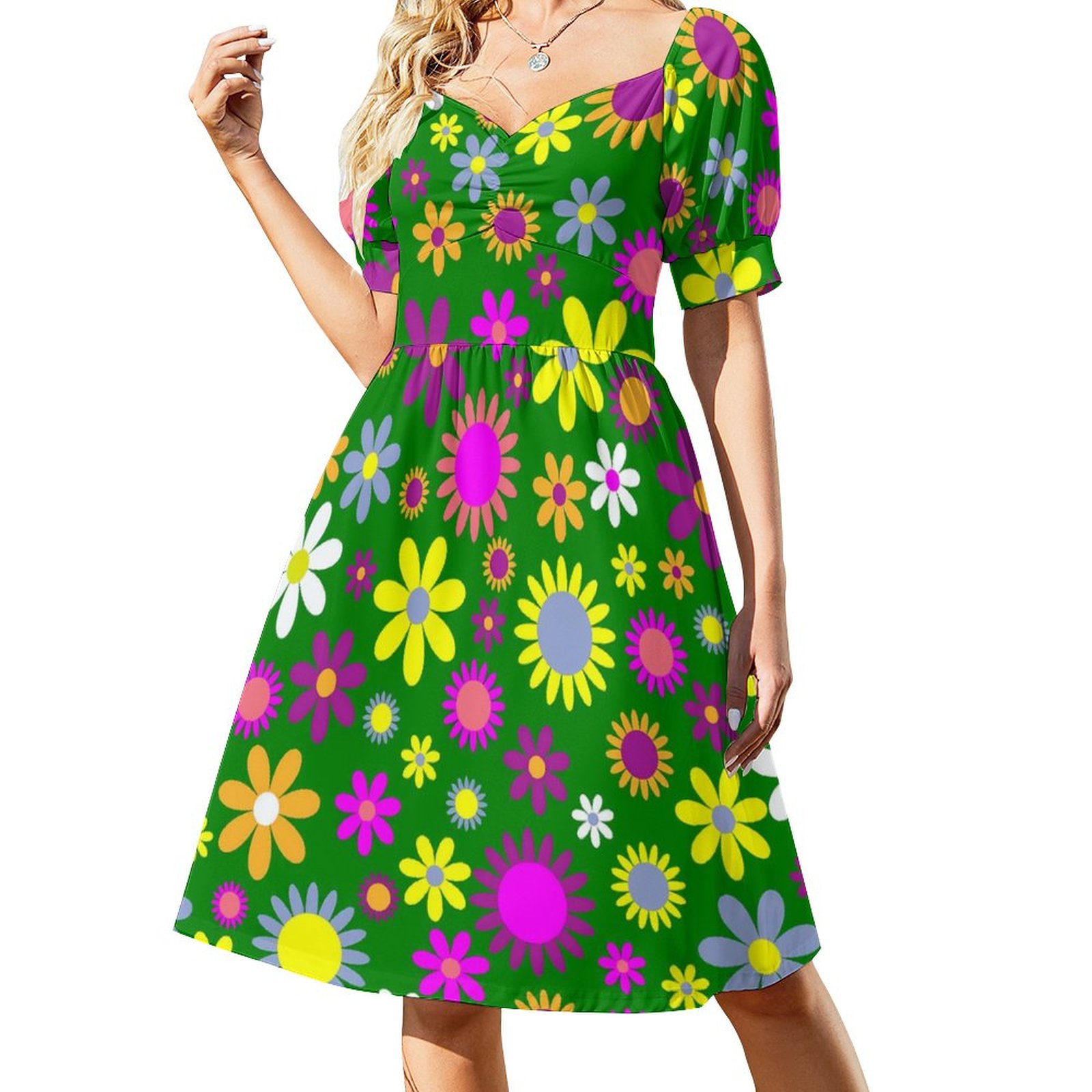 Flower Power Dress Sexy V Neck Retro 60s 70s Kawaii Dresses Female ...