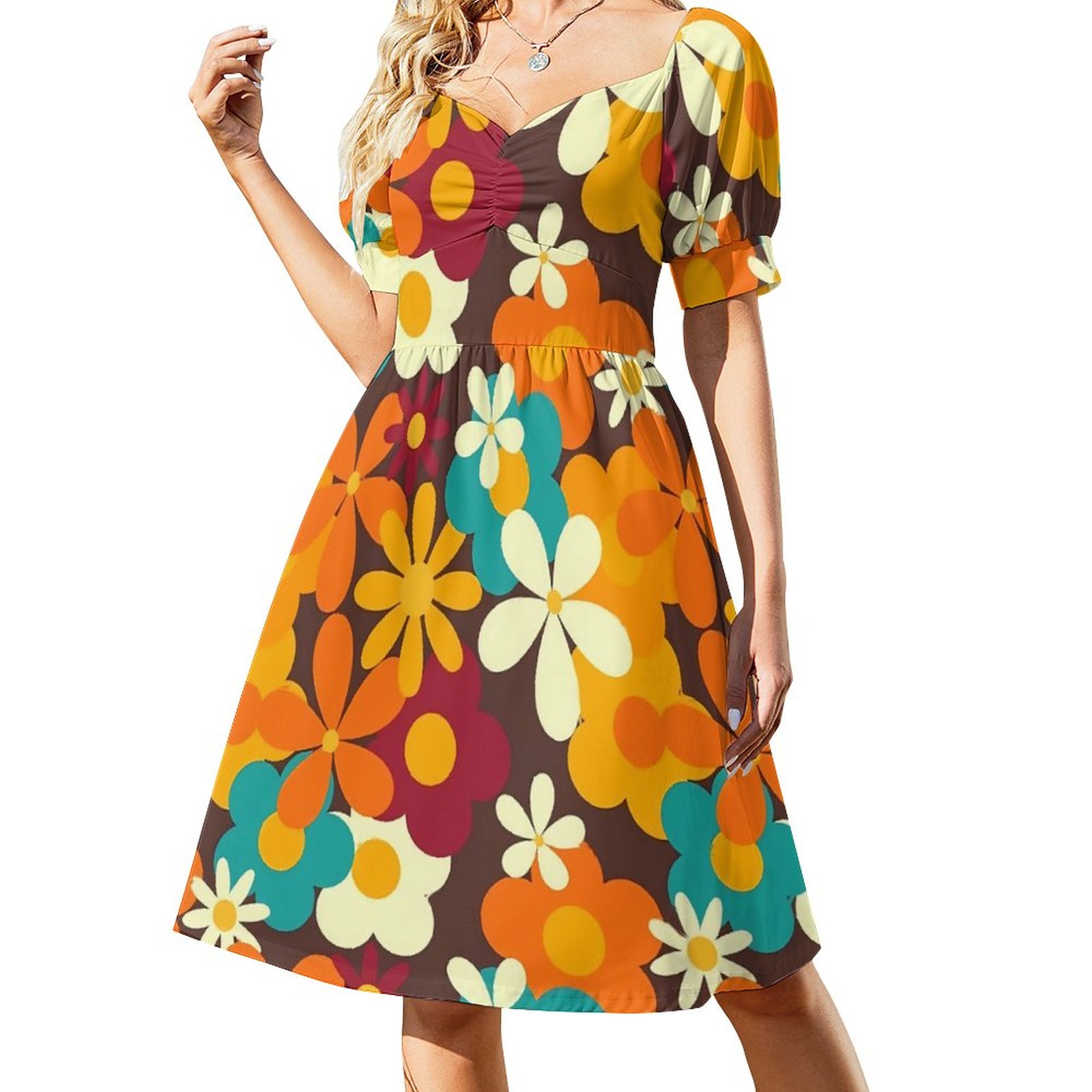 Flower Power Dress Sexy V Neck Retro 60s 70s Kawaii Dresses Female ...