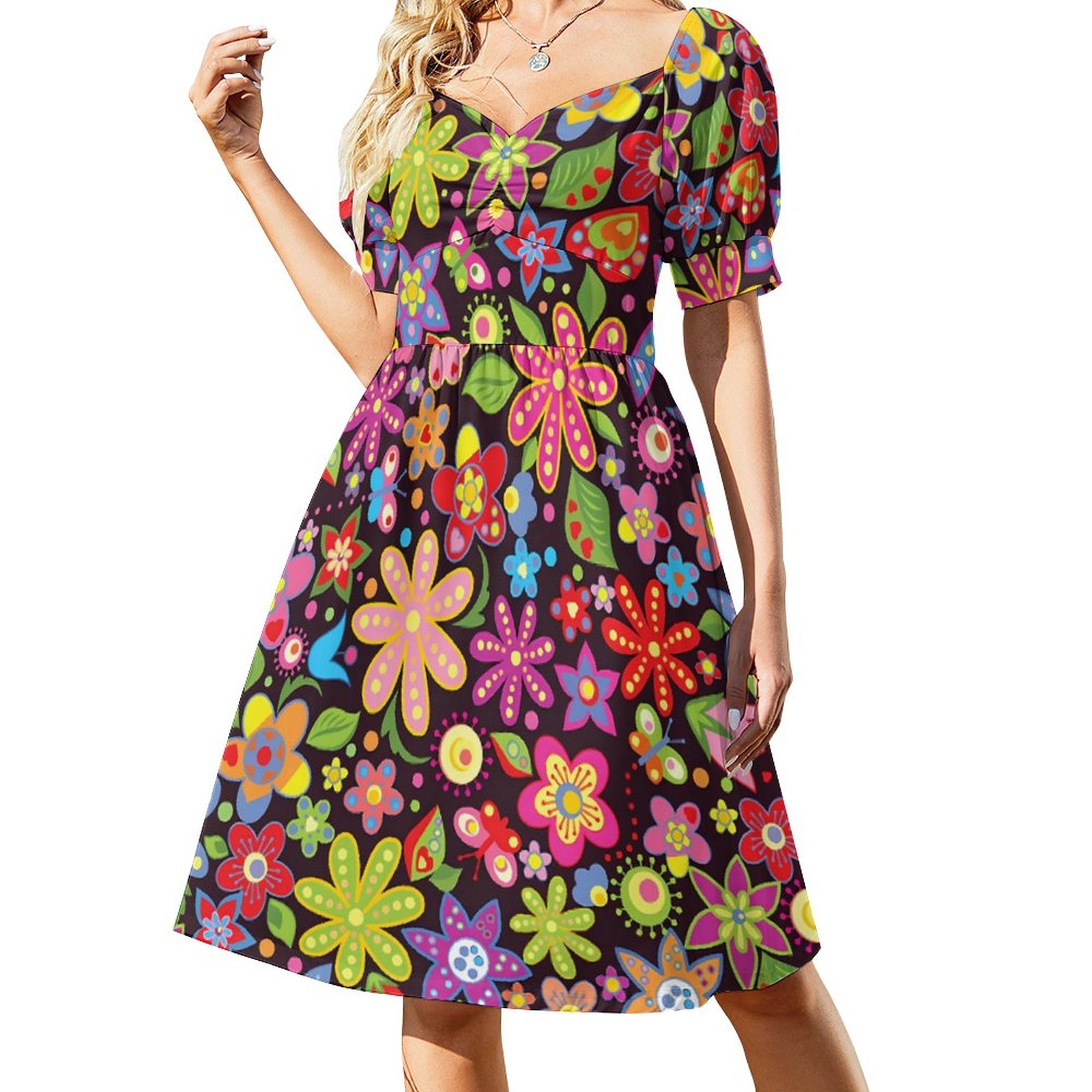 Flower Power Dress Sexy V Neck Retro 60s 70s Kawaii Dresses Female ...