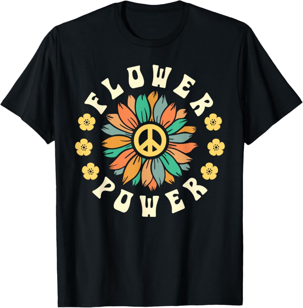 Flower Power Hippie Women Retro S S Vintage Sunflower T-Shirt, Vintage ...