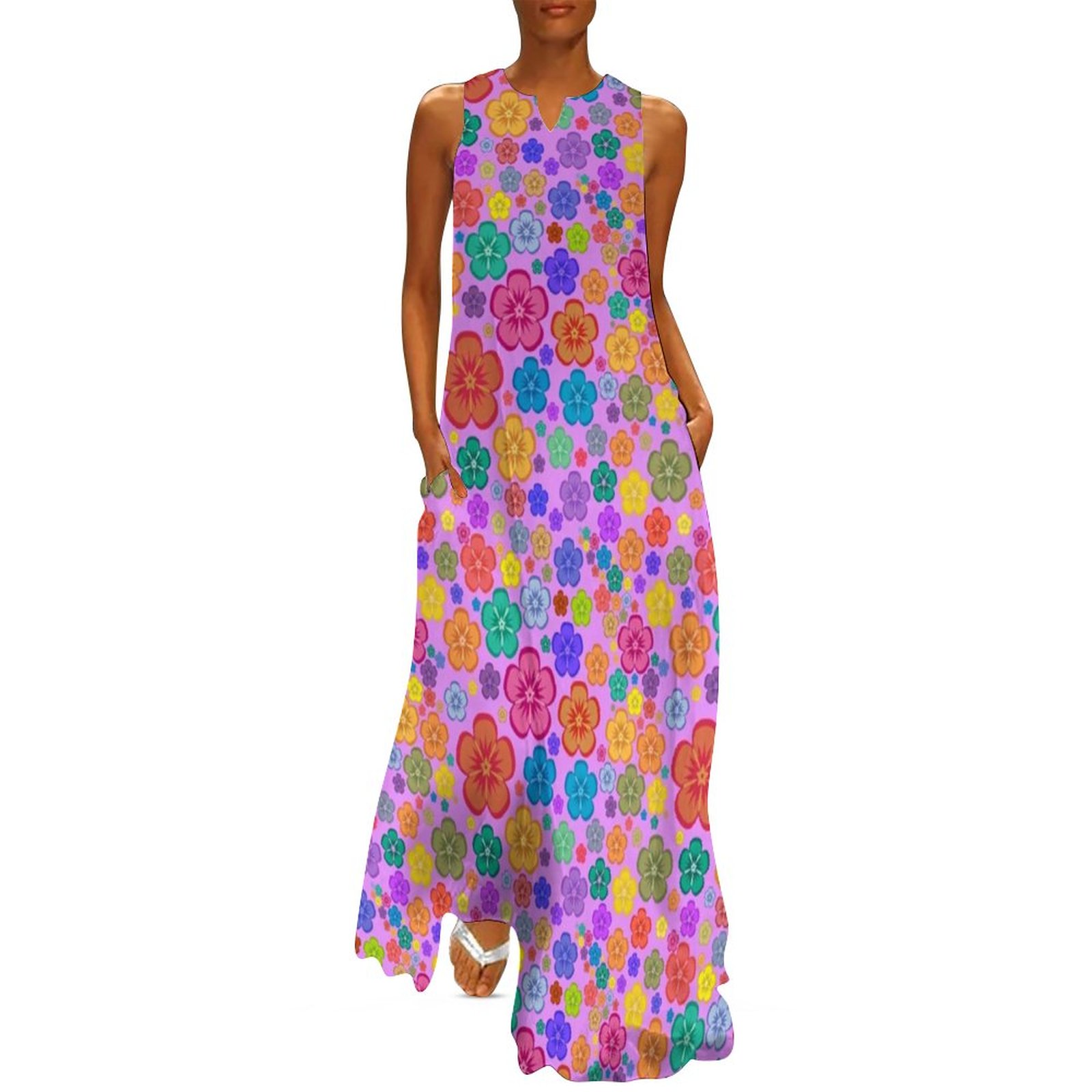 Flower Power Inspired Dress Groovy Hippy Retro Party Maxi Dress Street ...