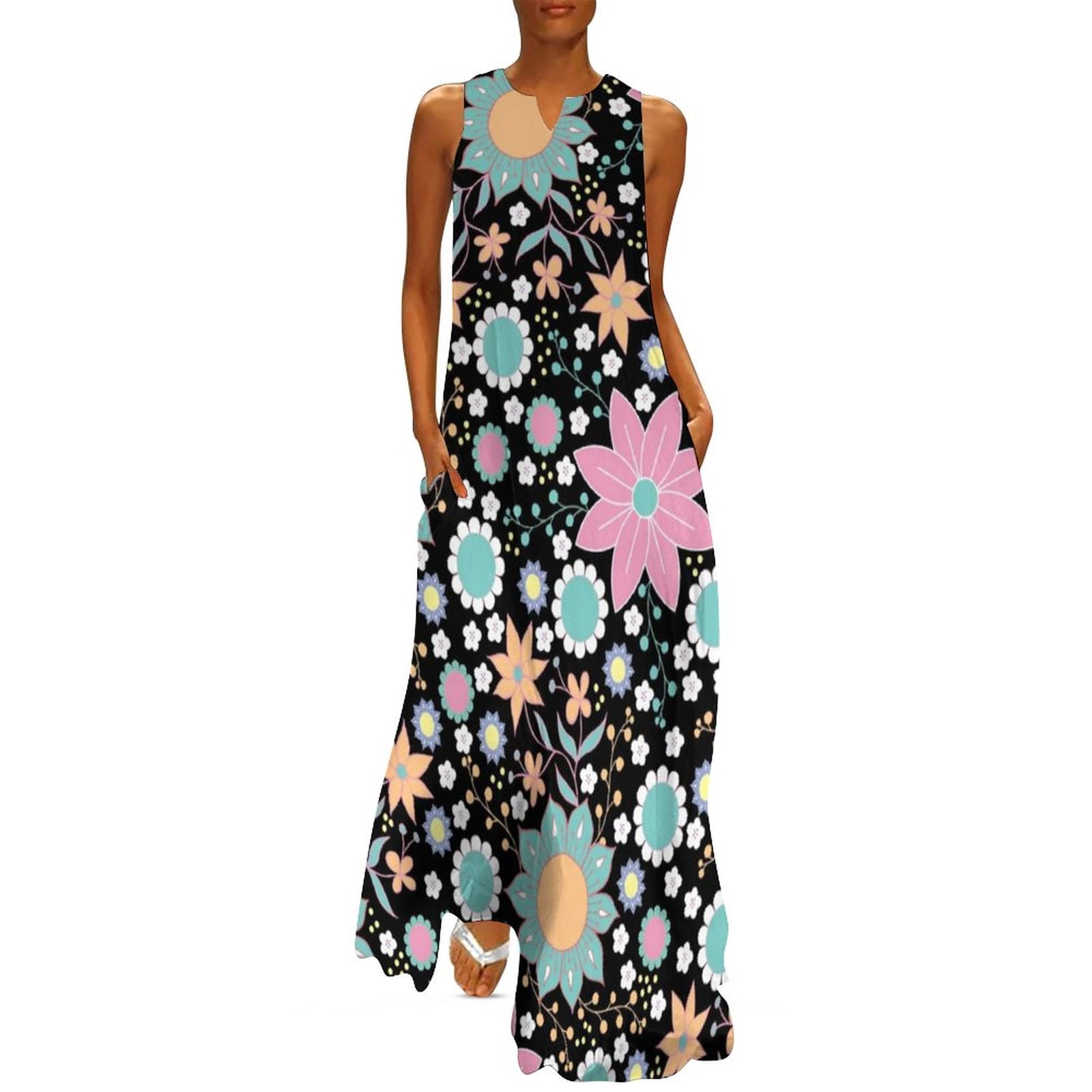 Flower Power Inspired Dress Groovy Hippy Retro Party Maxi Dress Street ...