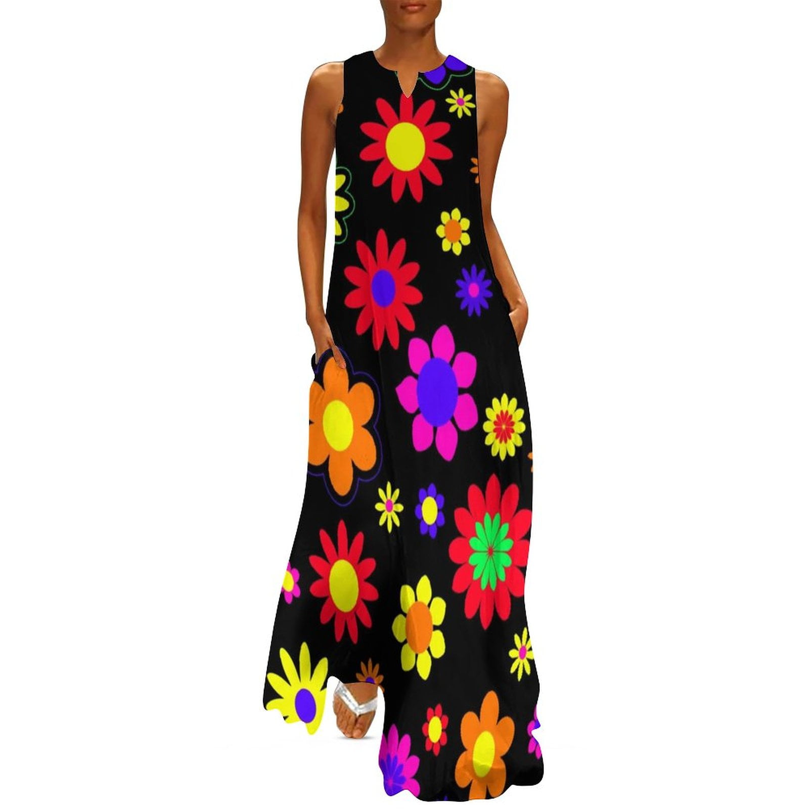 Flower Power Inspired Dress Groovy Hippy Retro Party Maxi Dress Street ...