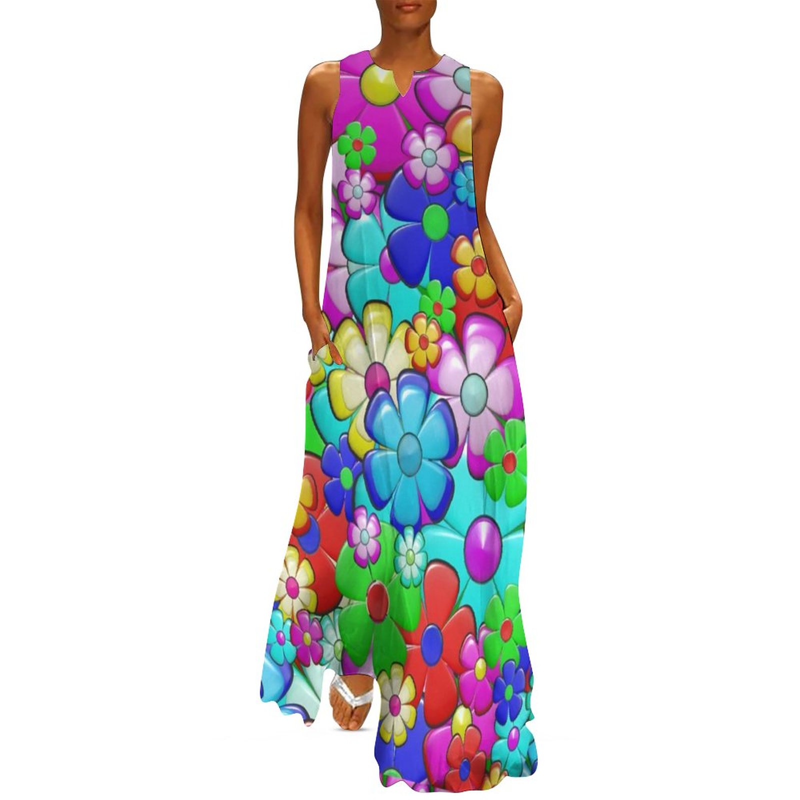 Flower Power Inspired Dress Groovy Hippy Retro Party Maxi Dress Street ...