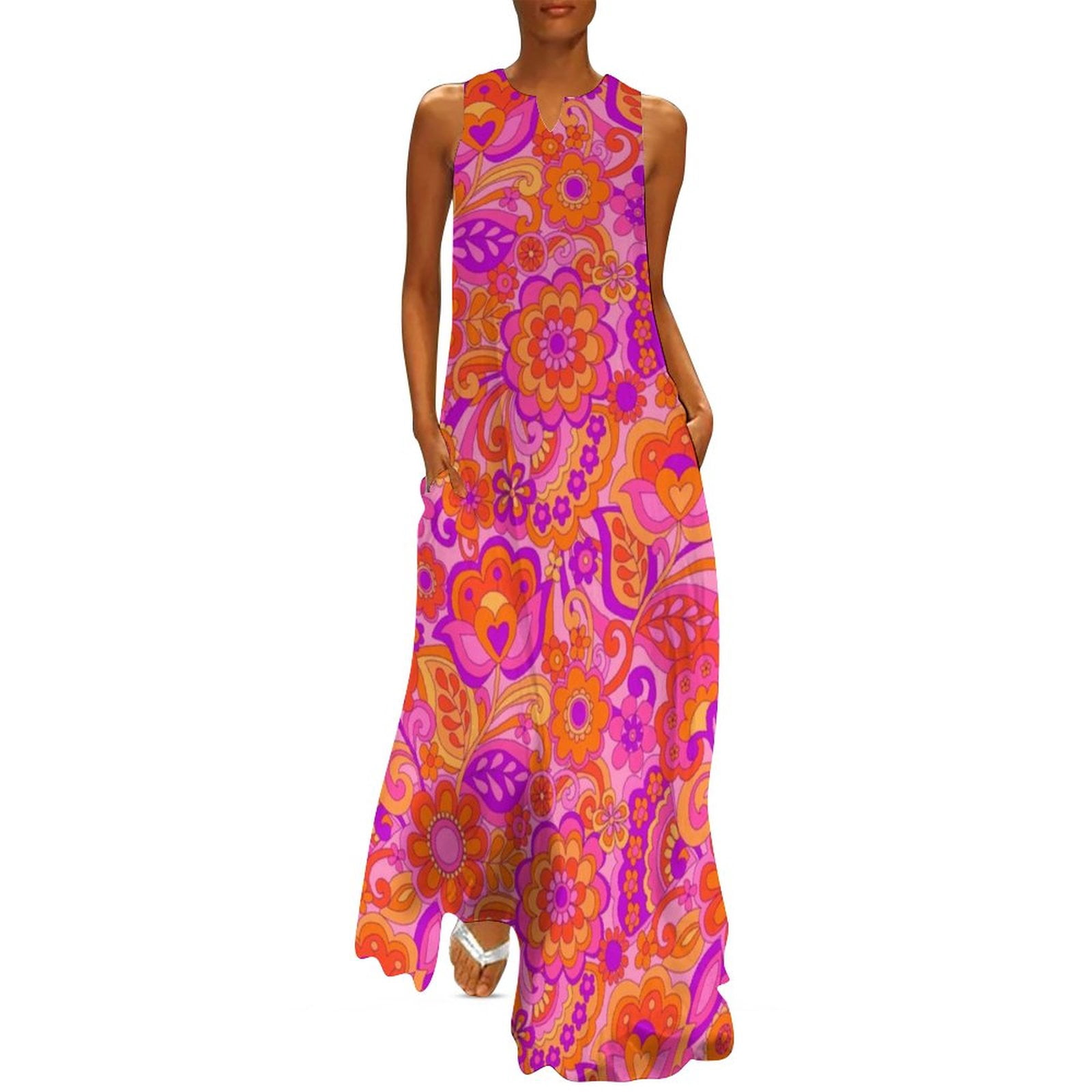 Flower Power Inspired Dress Groovy Hippy Retro Party Maxi Dress Street ...