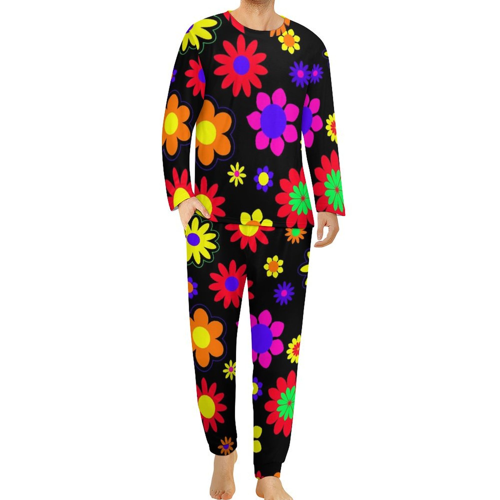 Flower Power Inspired Pajamas Long Sleeve Groovy Hippy Retro Two Piece ...