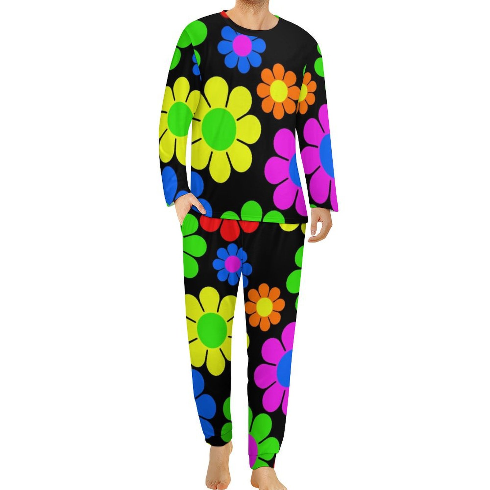 Flower Power Inspired Pajamas Long Sleeve Groovy Hippy Retro Two Piece ...
