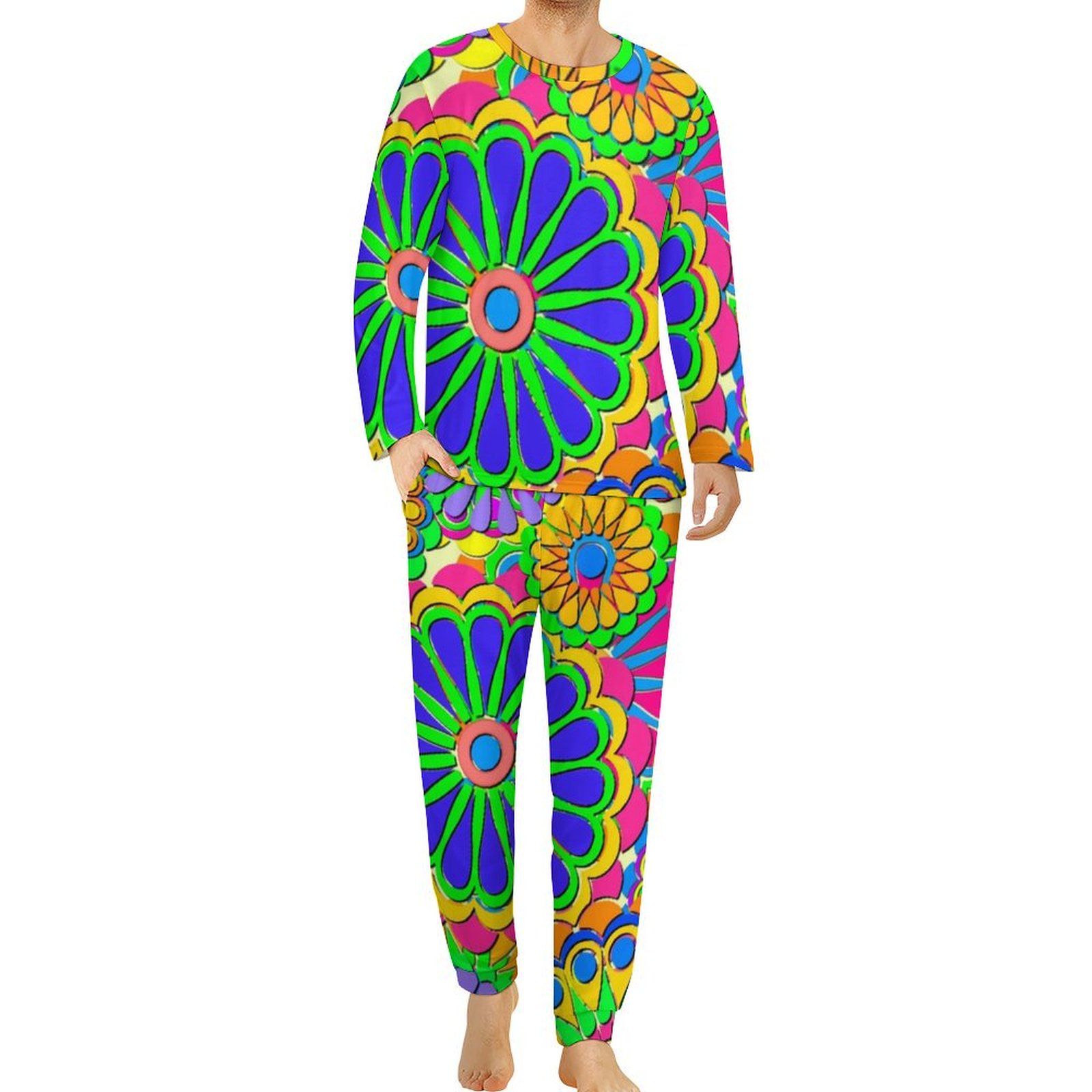 Flower Power Inspired Pajamas Long Sleeve Groovy Hippy Retro Two Piece ...