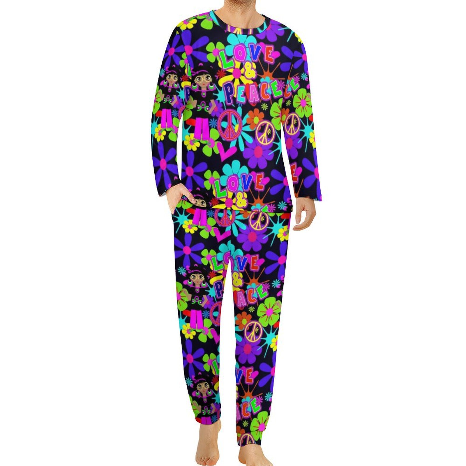 Flower Power Inspired Pajamas Long Sleeve Groovy Hippy Retro Two Piece ...