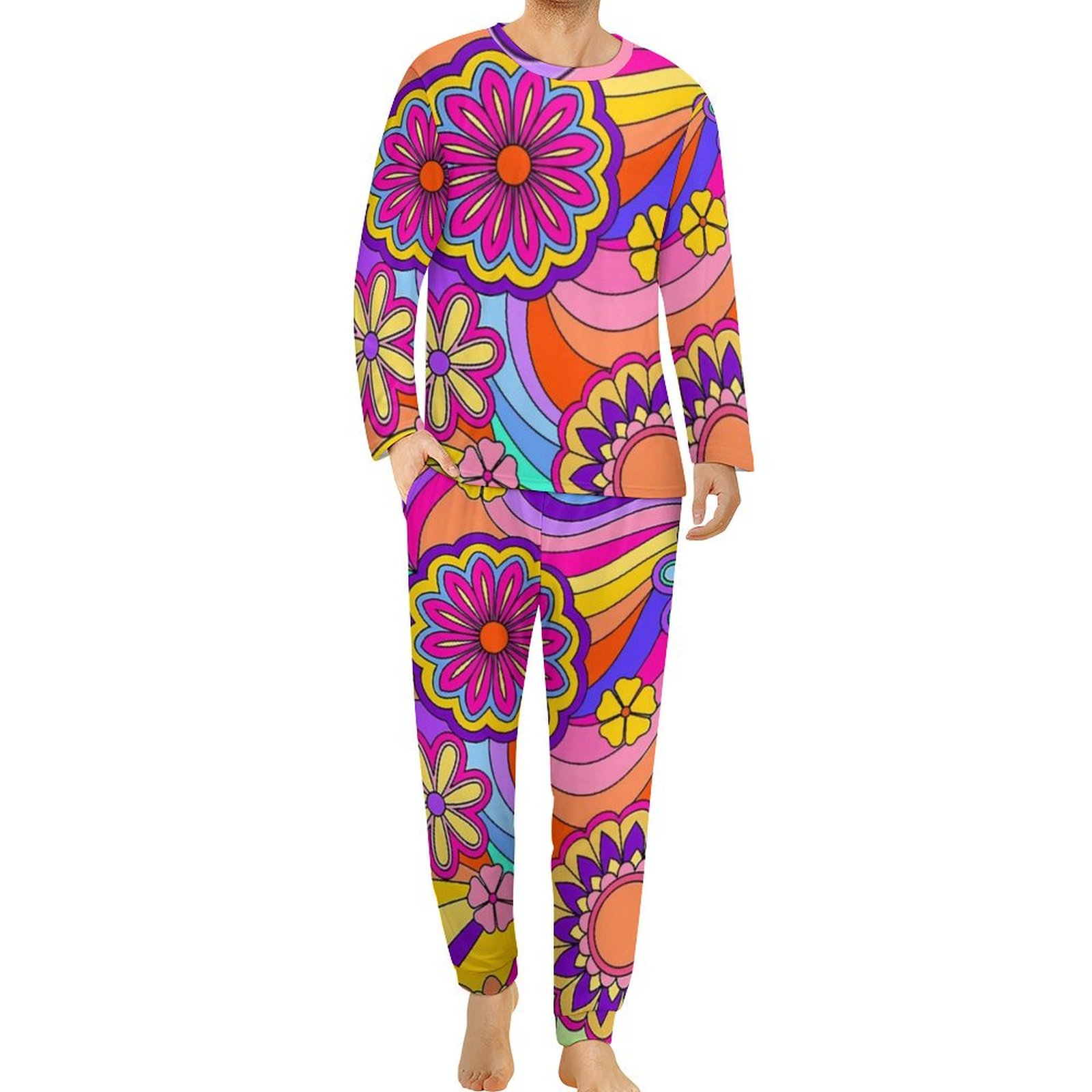 Flower Power Inspired Pajamas Long Sleeve Groovy Hippy Retro Two Piece ...