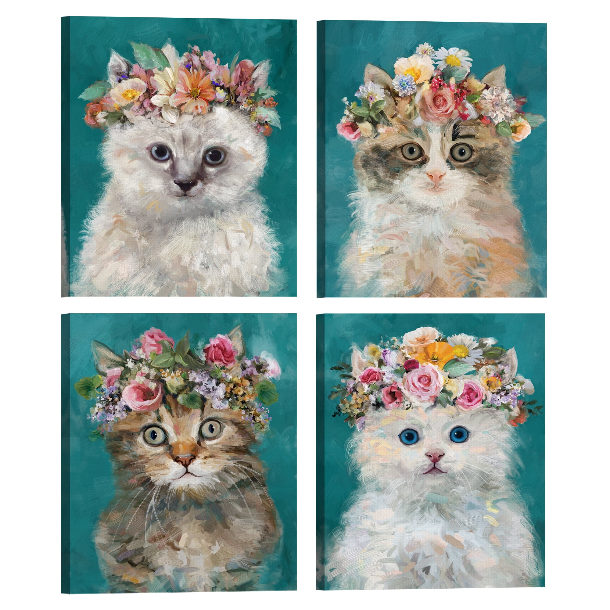 Flower Power Kitty I, II, III, & IV by Studio Arts Set of Canvas Art ...