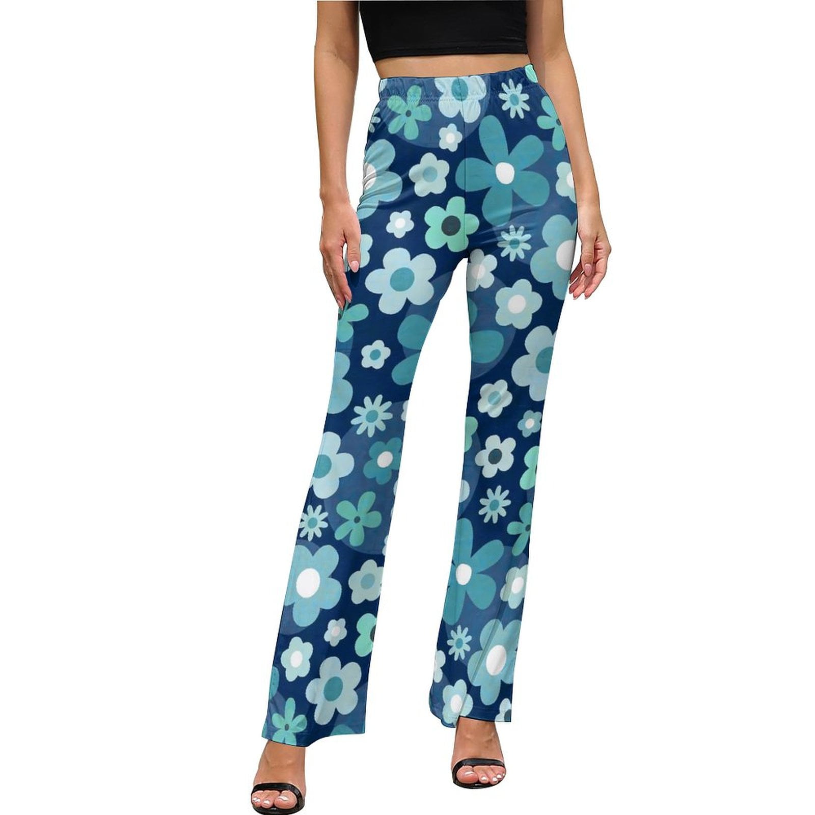 Flower Power Pants Groovy Hippy Elastic High Waist Night Club Flare ...