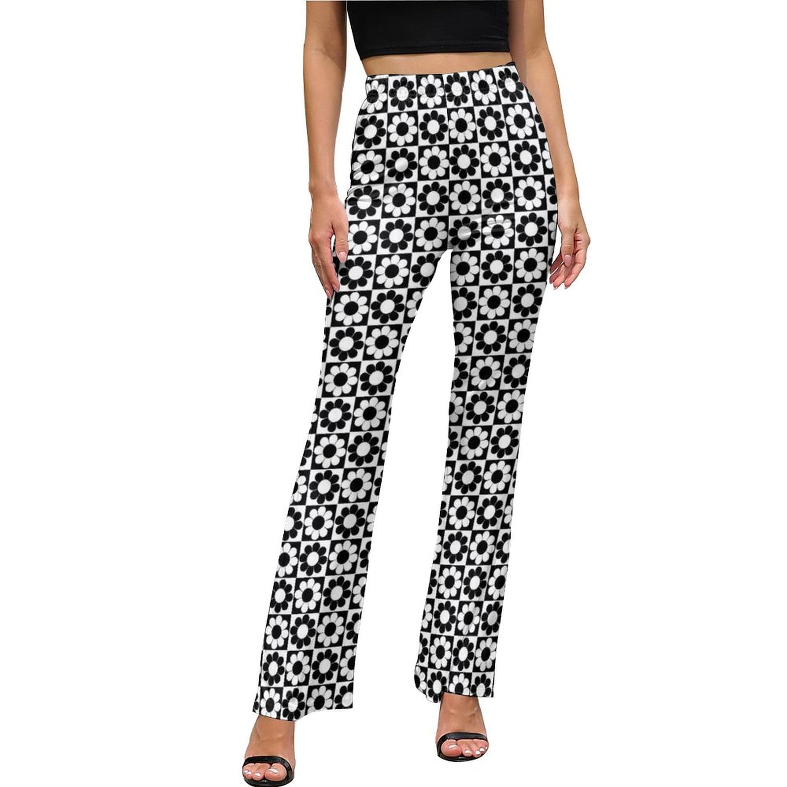 Flower Power Pants Groovy Hippy Elastic High Waist Night Club Flare ...