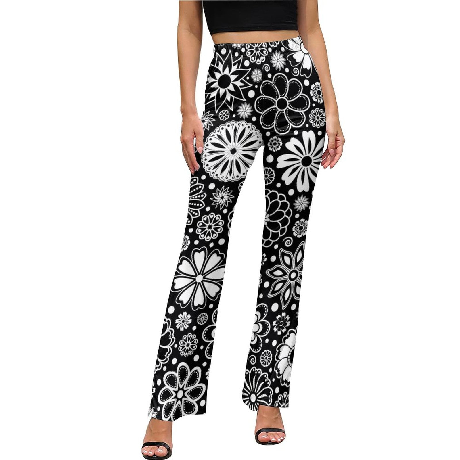 Flower Power Pants Groovy Hippy Elastic High Waist Night Club Flare ...