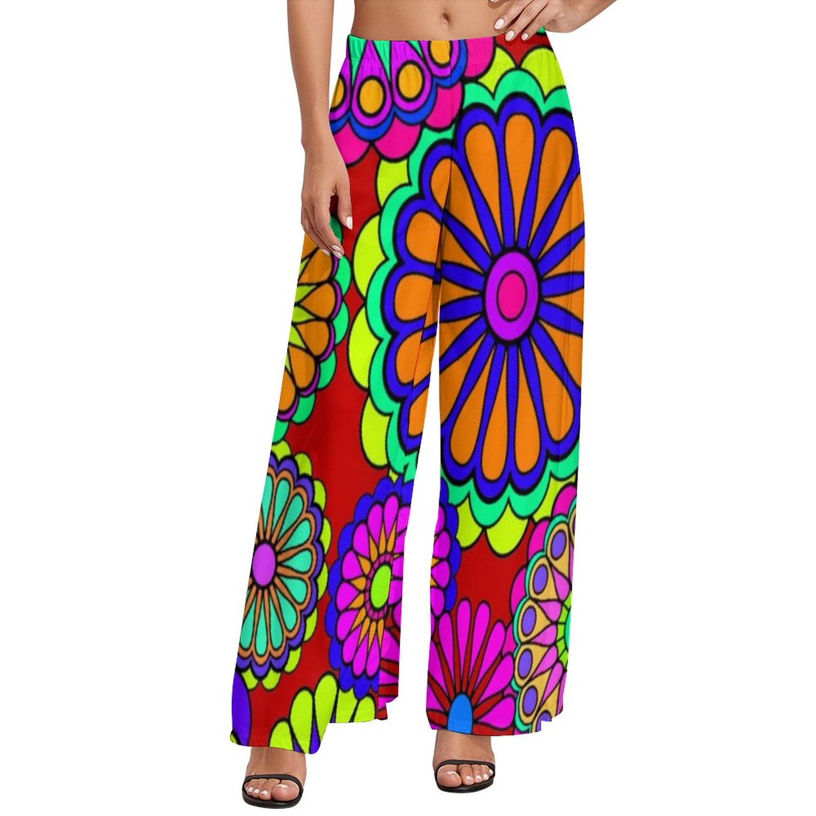 Flower Power Pants Spring Elastic High Waist Floral Print Casual Wide ...
