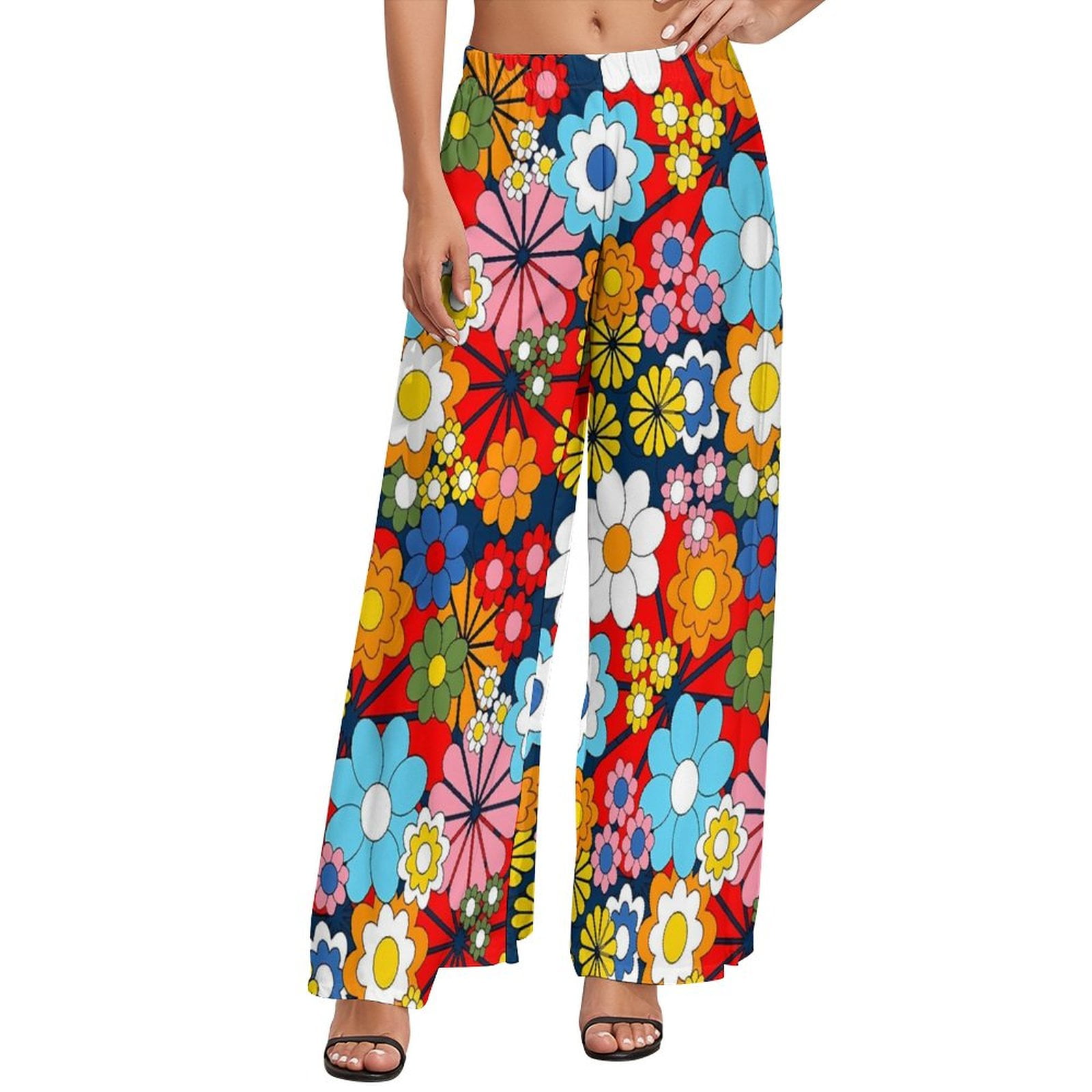 Flower Power Pants Women Vintage Floral Print Beach Trousers High ...
