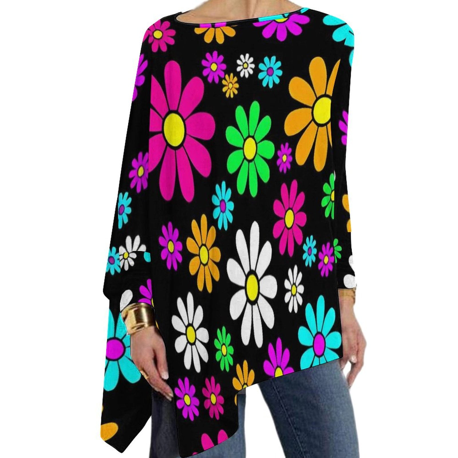 Flower Power T-Shirt Hippie Groovy Daisies Loose Long-Sleeve T Shirts ...