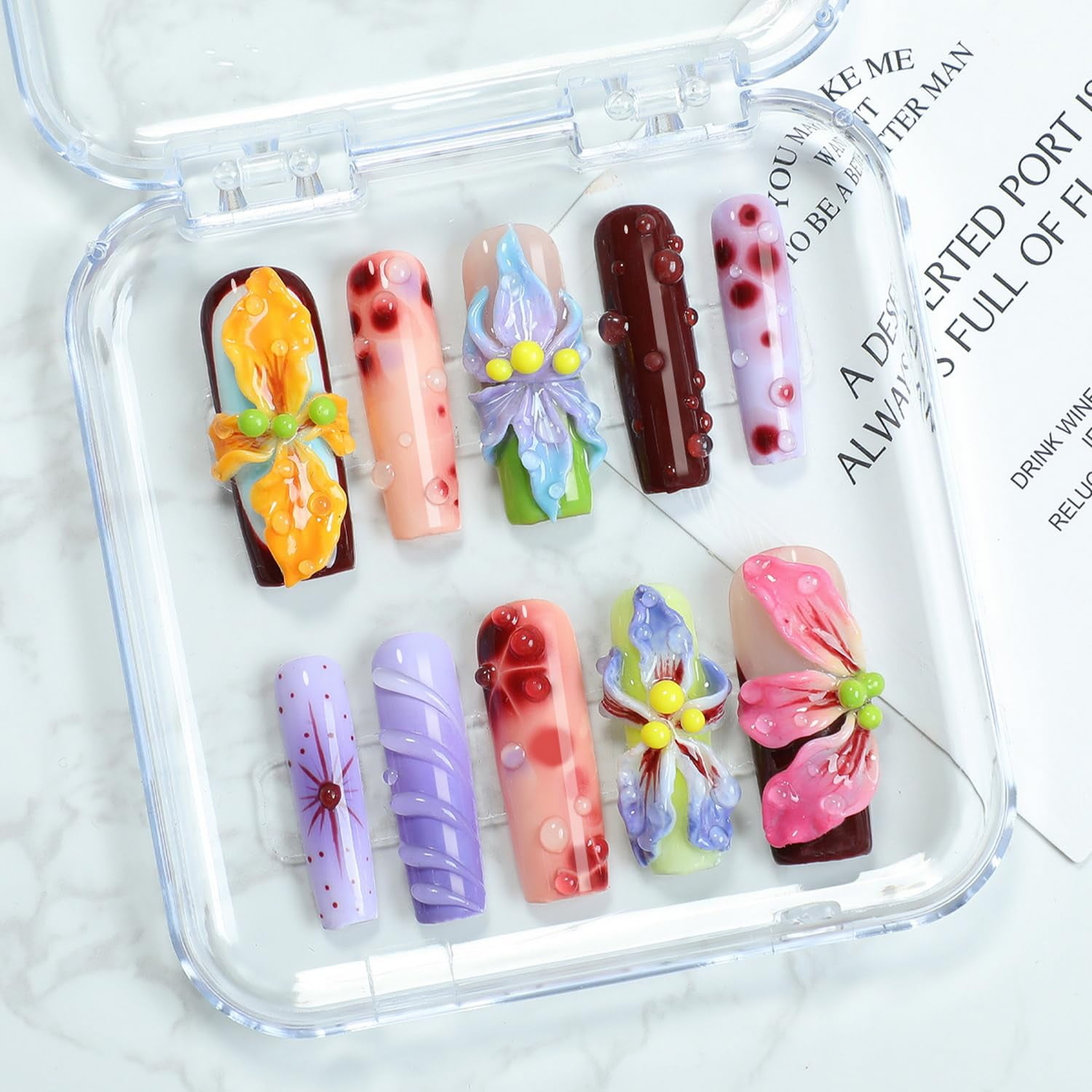 Flower Press on Nails TMA2 Handmade Long Coffin Muti-Layer Nails ...