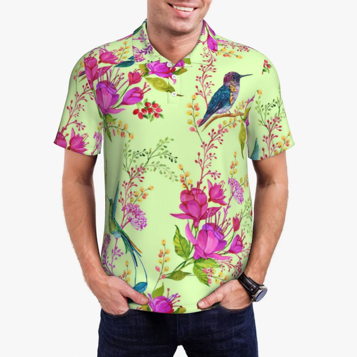 Flower Print Casual T-Shirts Beautiful Assorted Floral Polo Shirt Male ...