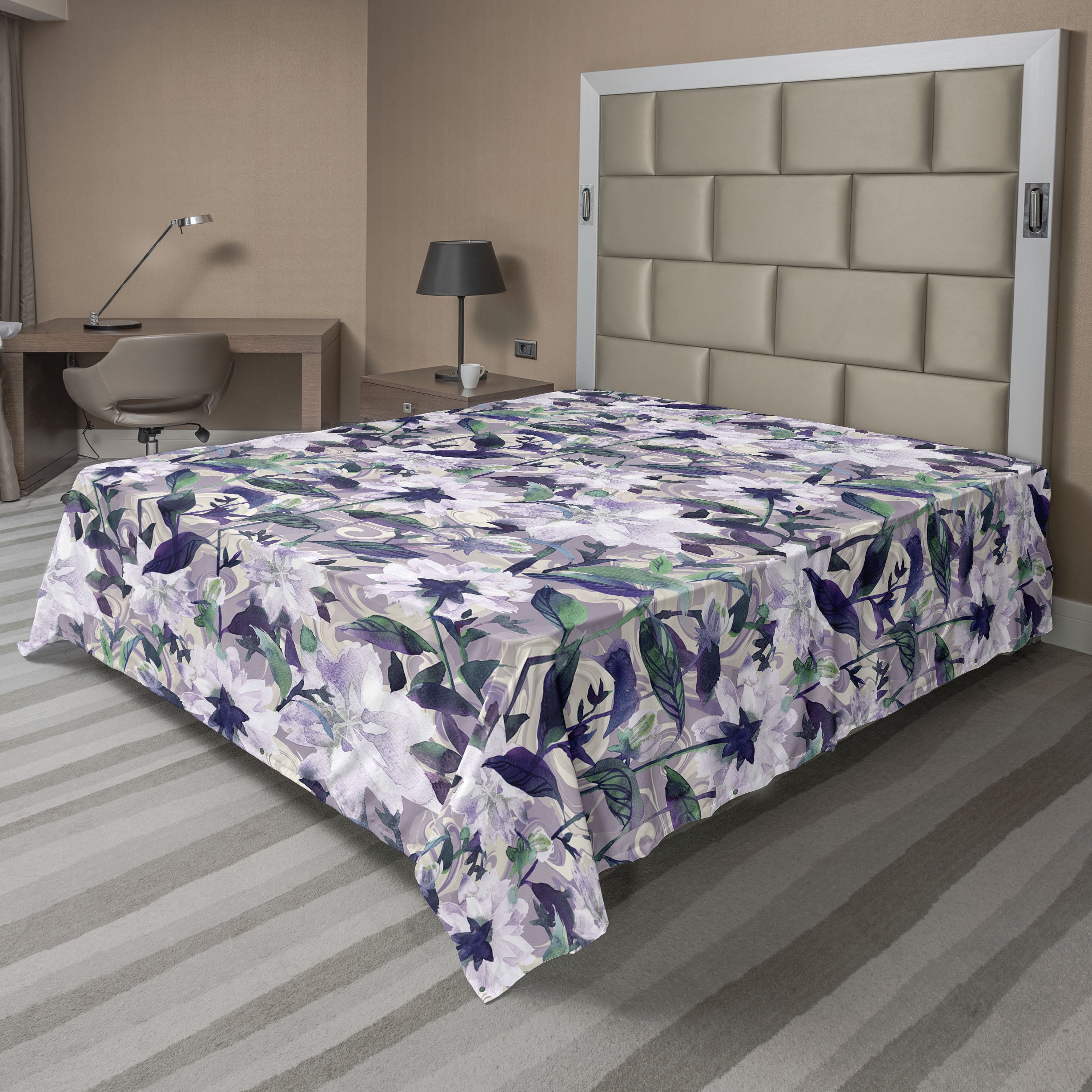 Ambesonne Flower Print Flat Bedding Sheet Soft Top Sheet, Floral Botany ...