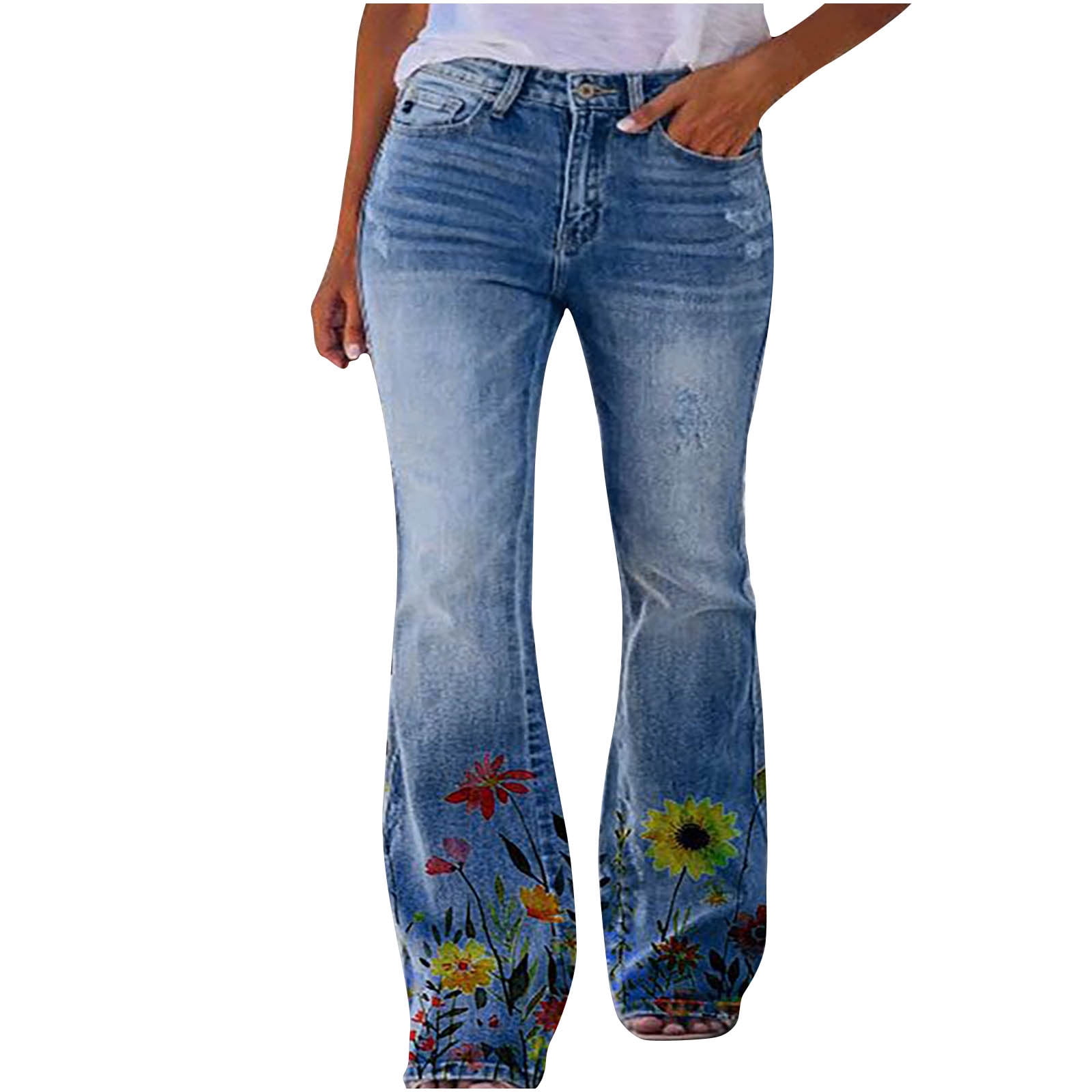 Flower Print Jeans 2024, School Floofy Plus Size Slacks Womens Spring ...