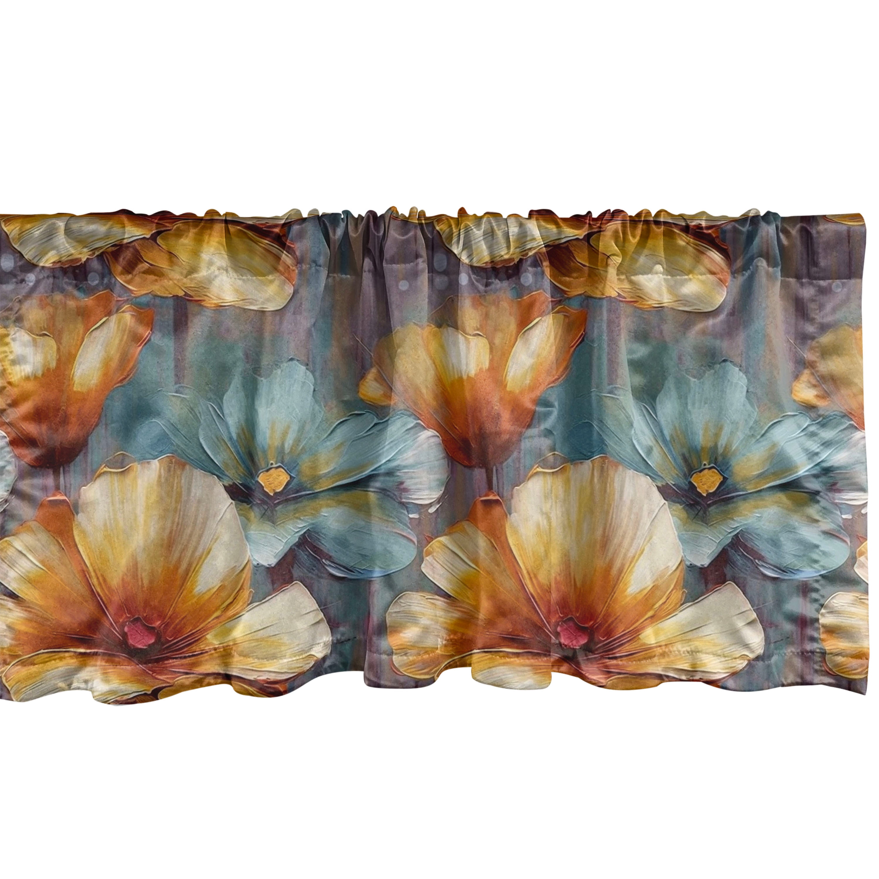 Flower Print Window Valance, Painting Like Floral Motifs on Pale ...