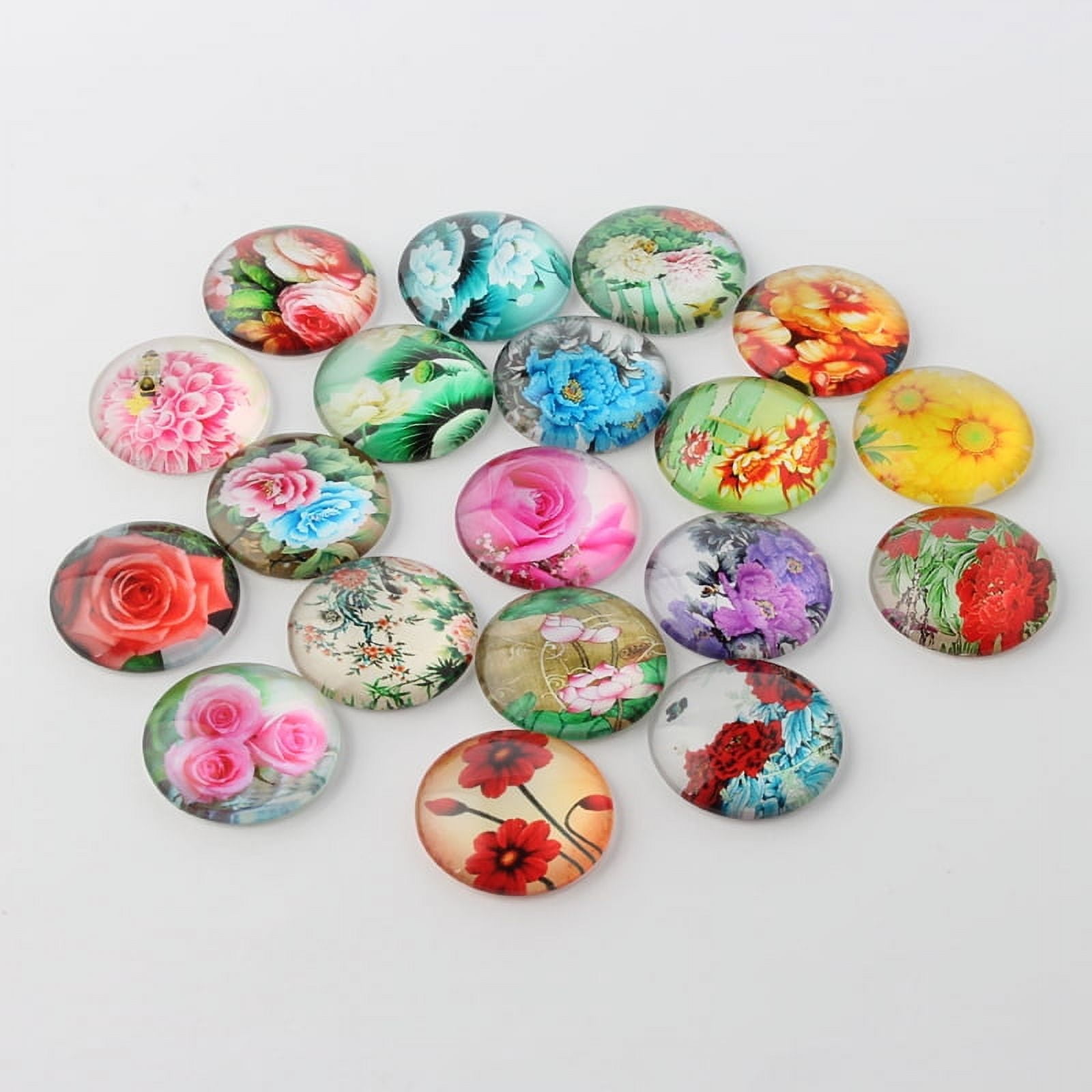 Flower Printed Glass Cabochons Half Round/Dome Mixed Color 10x4mm 10 pc ...