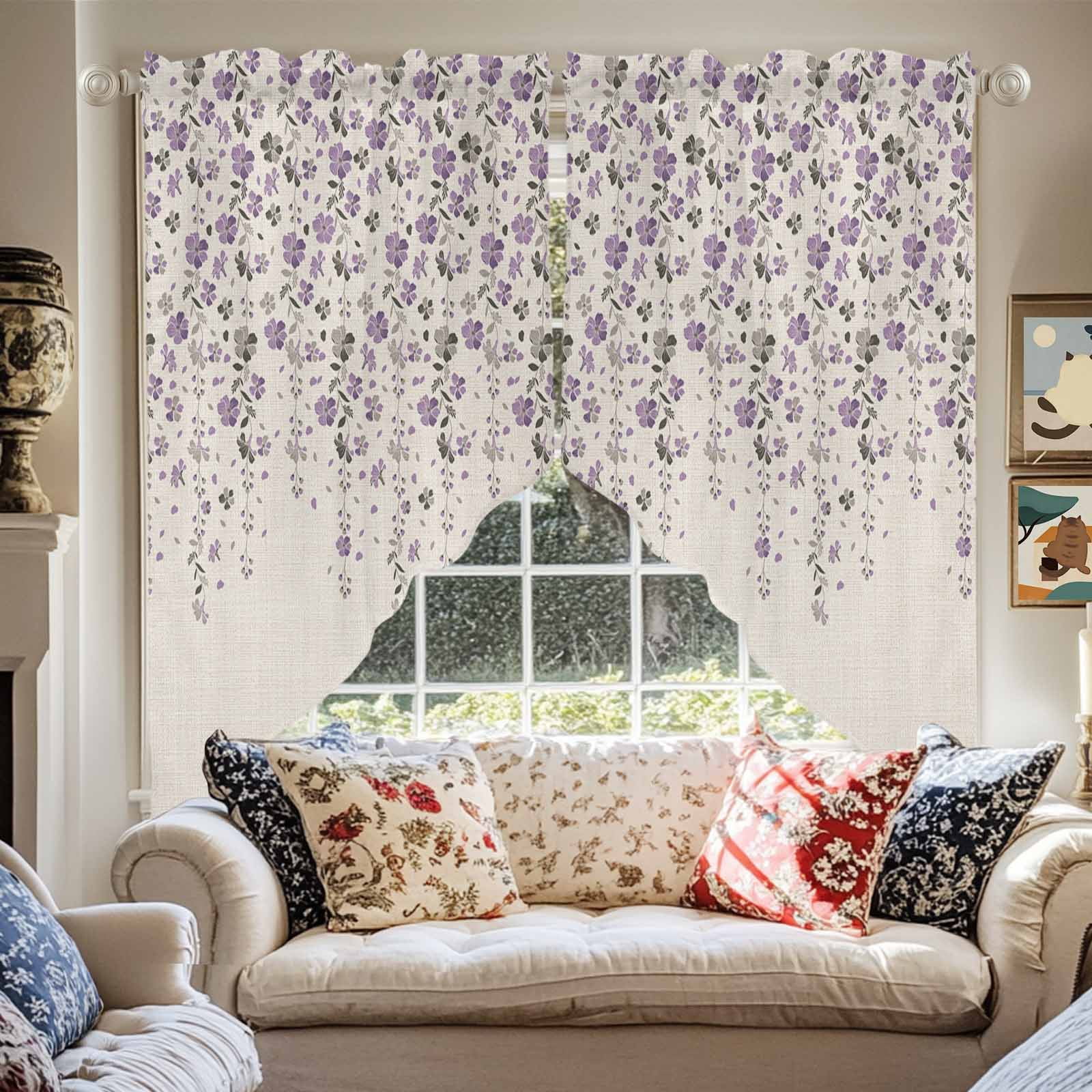 Flower Purple Swag Curtain Valance for Windows, Grey Cherry Blossoms ...