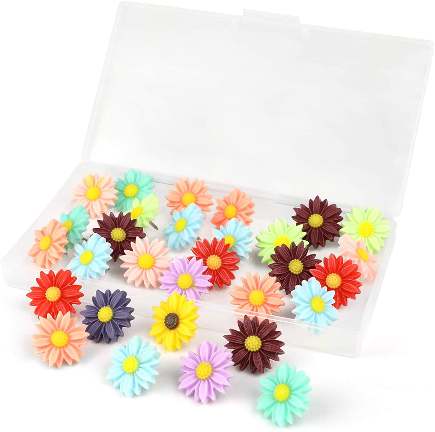 Flower Push Pin 40Pcs, Thumbtacks Decorative Daisy for Drawing Paper ...