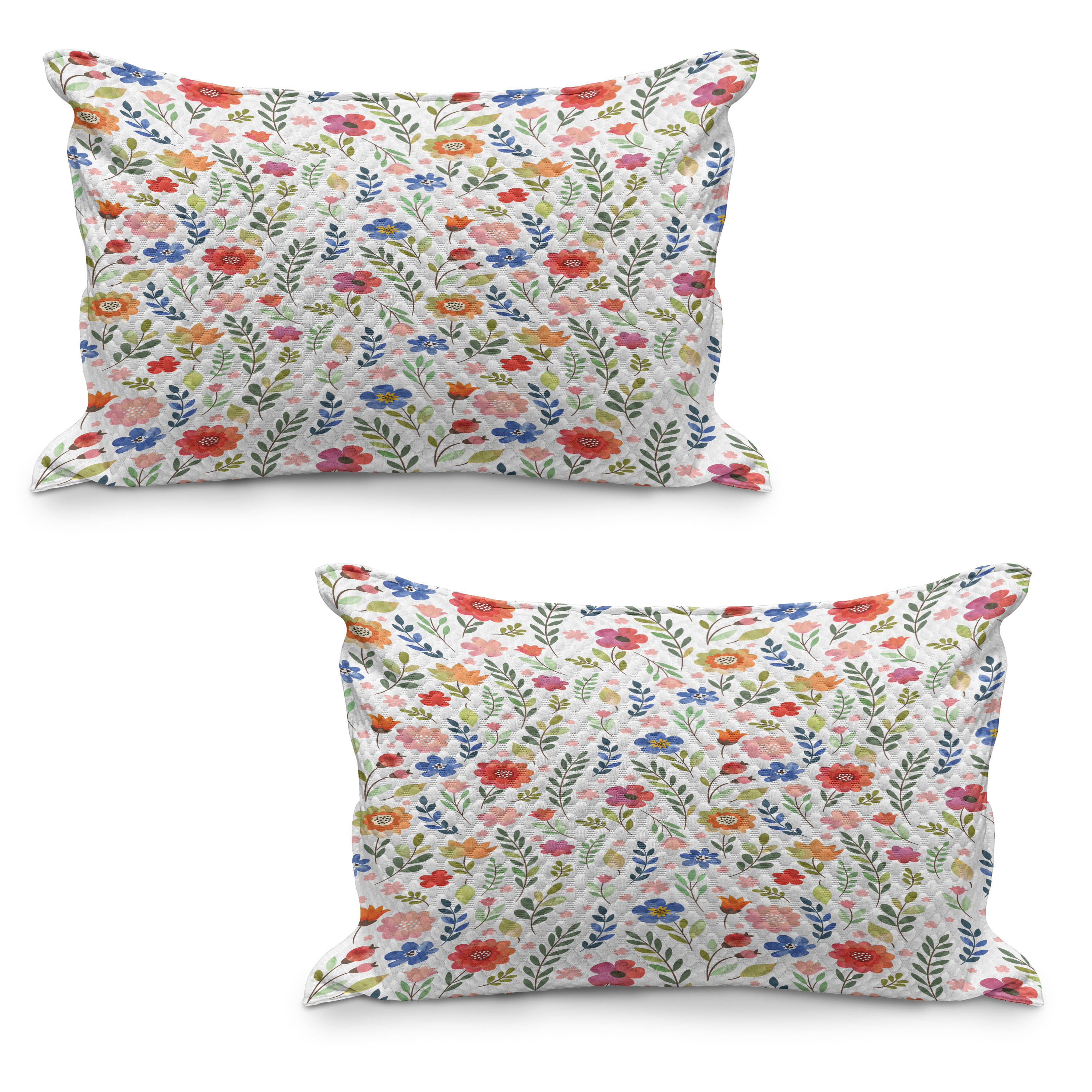 Flower Quilted Pillowcover Set of 2, Shabbym Botany Florets Soft Tones ...