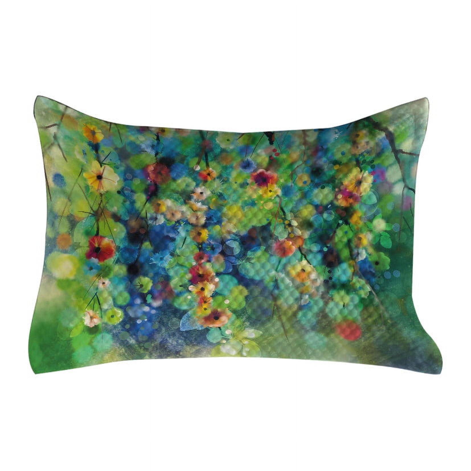 Flower Quilted Pillowcover, Vibrant Colored Blooms Clusters down from Branch Spring Season Birth ...