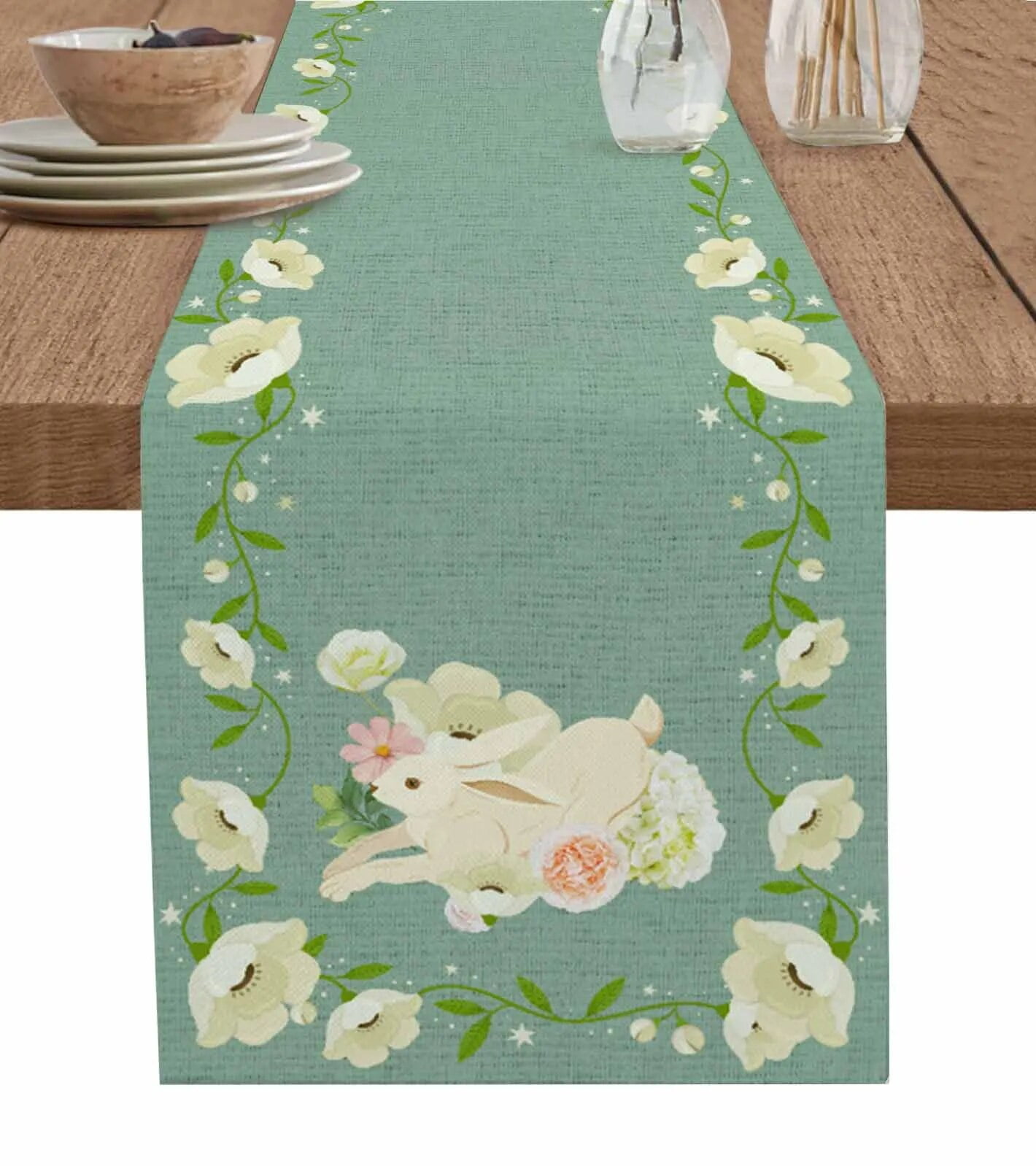 Flower Rabbit Easter Table Runner Coffee Table Wedding Home Decor ...