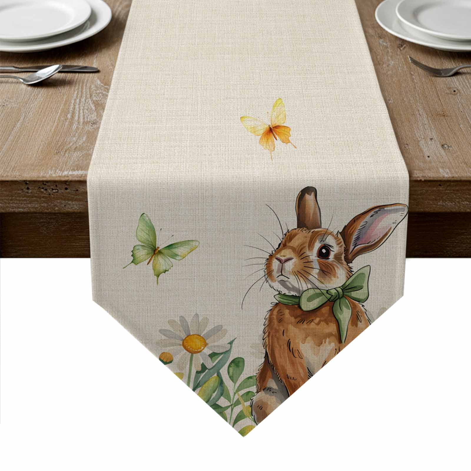 Flower Rabbit Table Runner Linen Burlap Table Runner 72 Inches Long ...