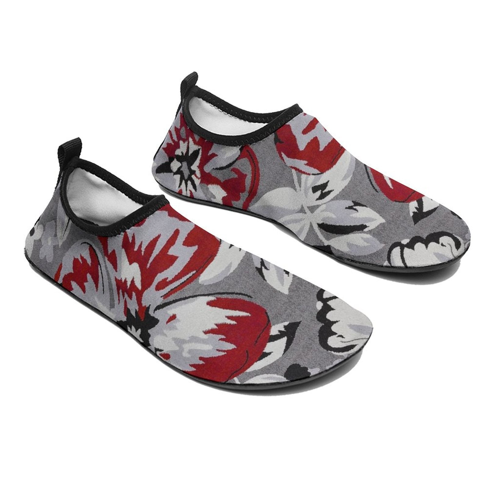 Flower Red Grey Texture Water Shoes Beach Slip-on Shoes for Men Women ...