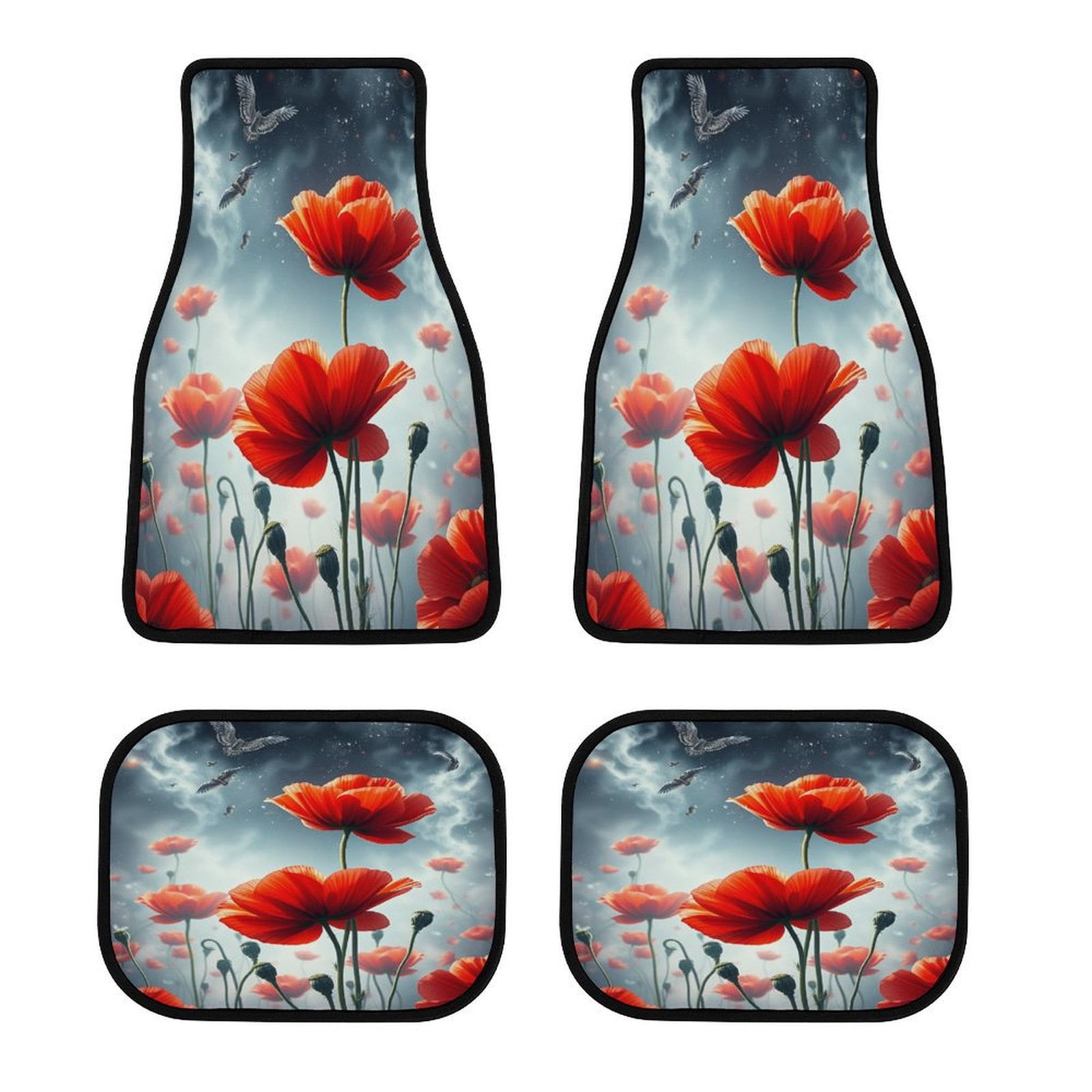 Flower Red Poppy White Dirty 4PCS Universal Car Floor Mat Anti Slip ...