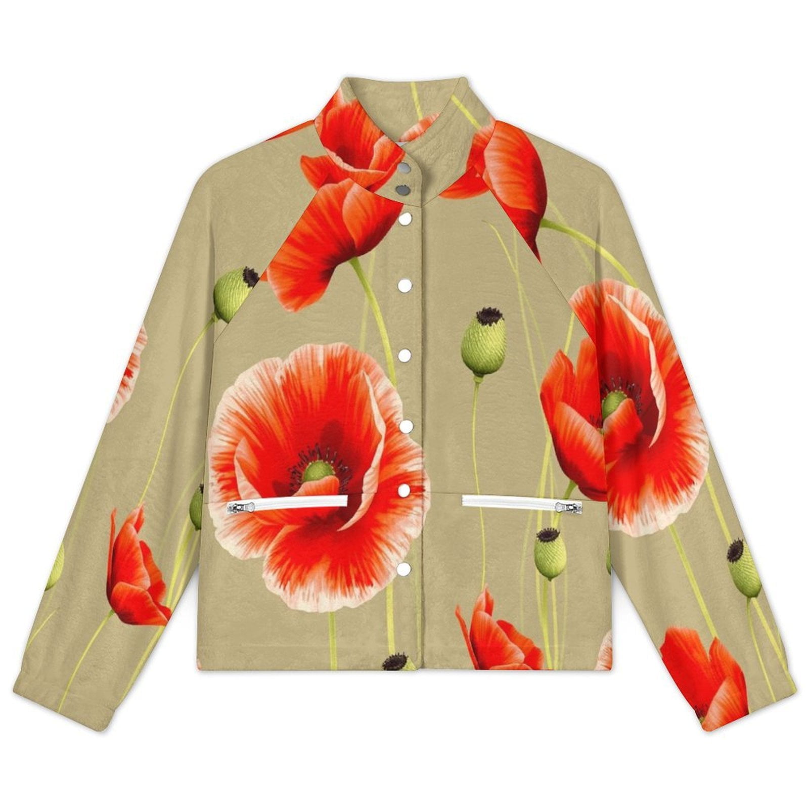 Flower Red Poppy White Dirty Autumn Winter Jacket Women Coat Short ...