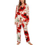 Flower Red Poppy White Dirty Pajamas Night V Neck Nightwear Lady Two ...