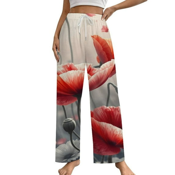 Flower Red Poppy White Seamless (24) Women's Pajama Pants Casual Trousers - Walmart.com